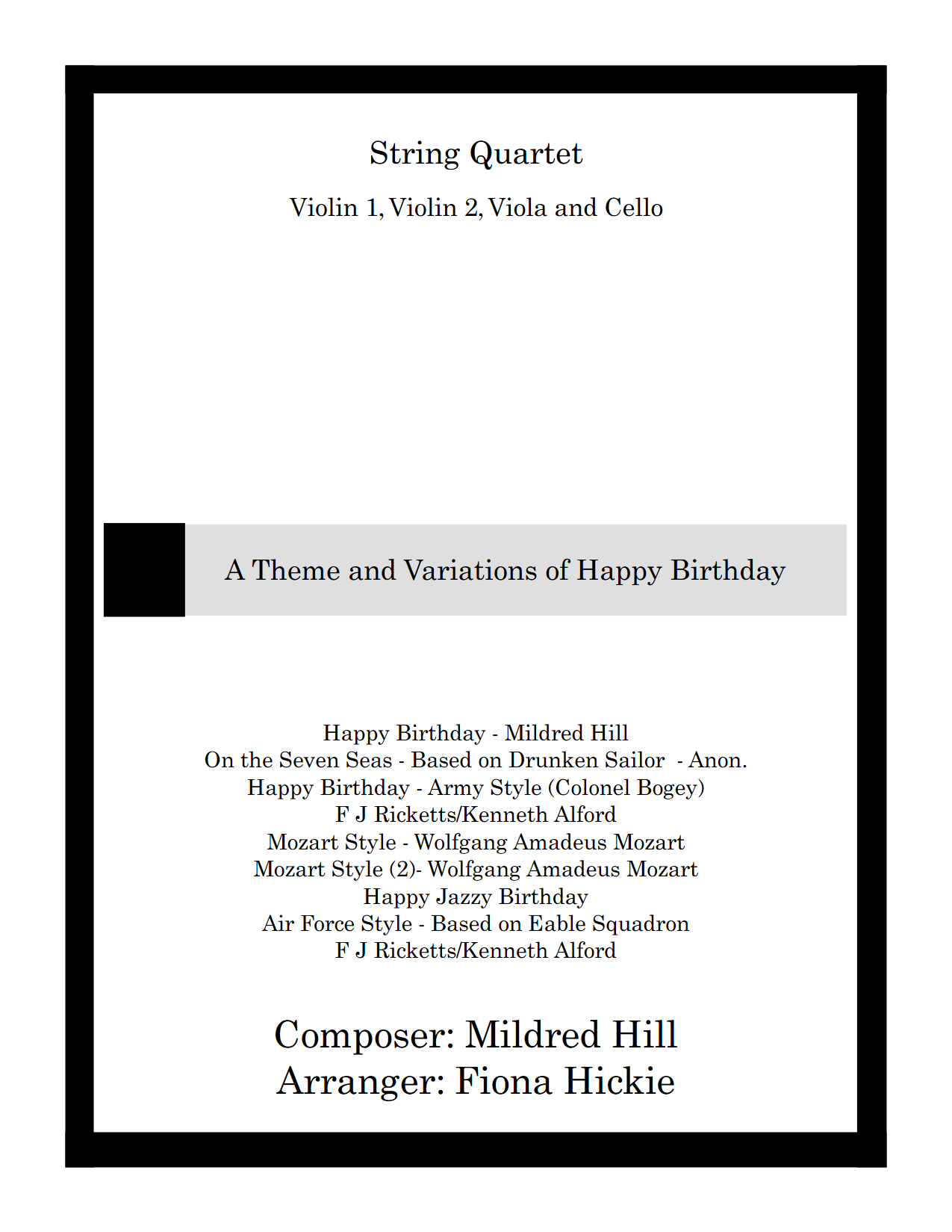 A Theme and Variations on Happy Birthday (String Quartet)
