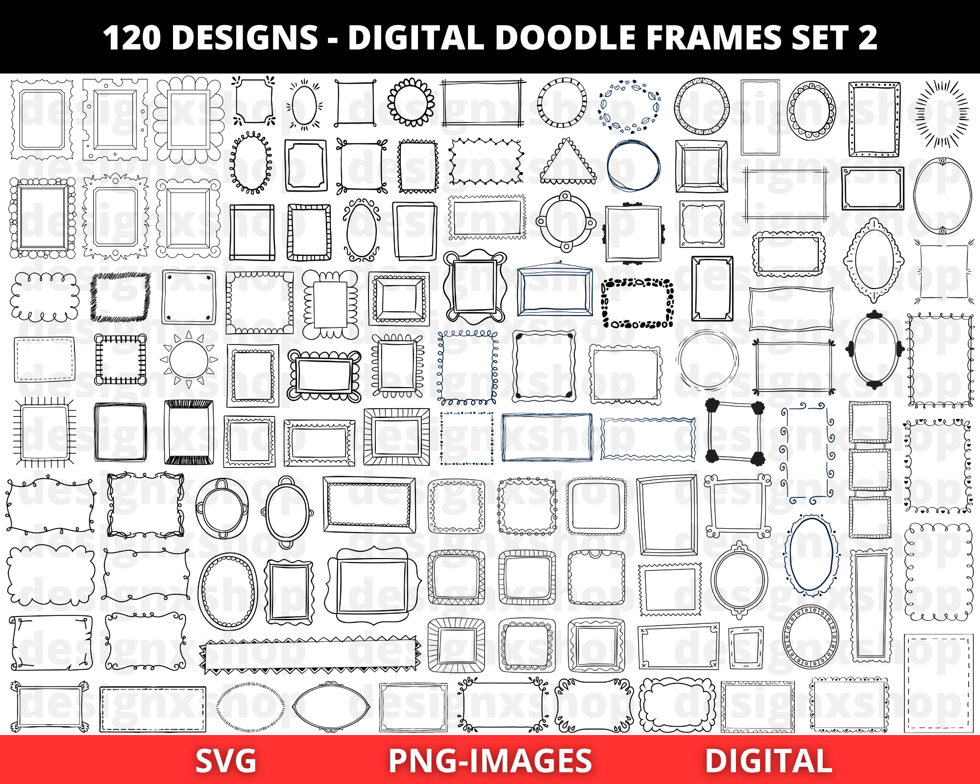 Digital frames clipart, Doodle Frames Clipart, Hand drawn frames ...