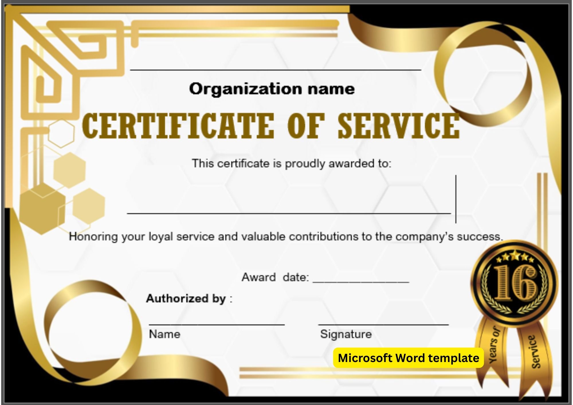 16 Years of Service - Editable Microsoft Word template with logo ...
