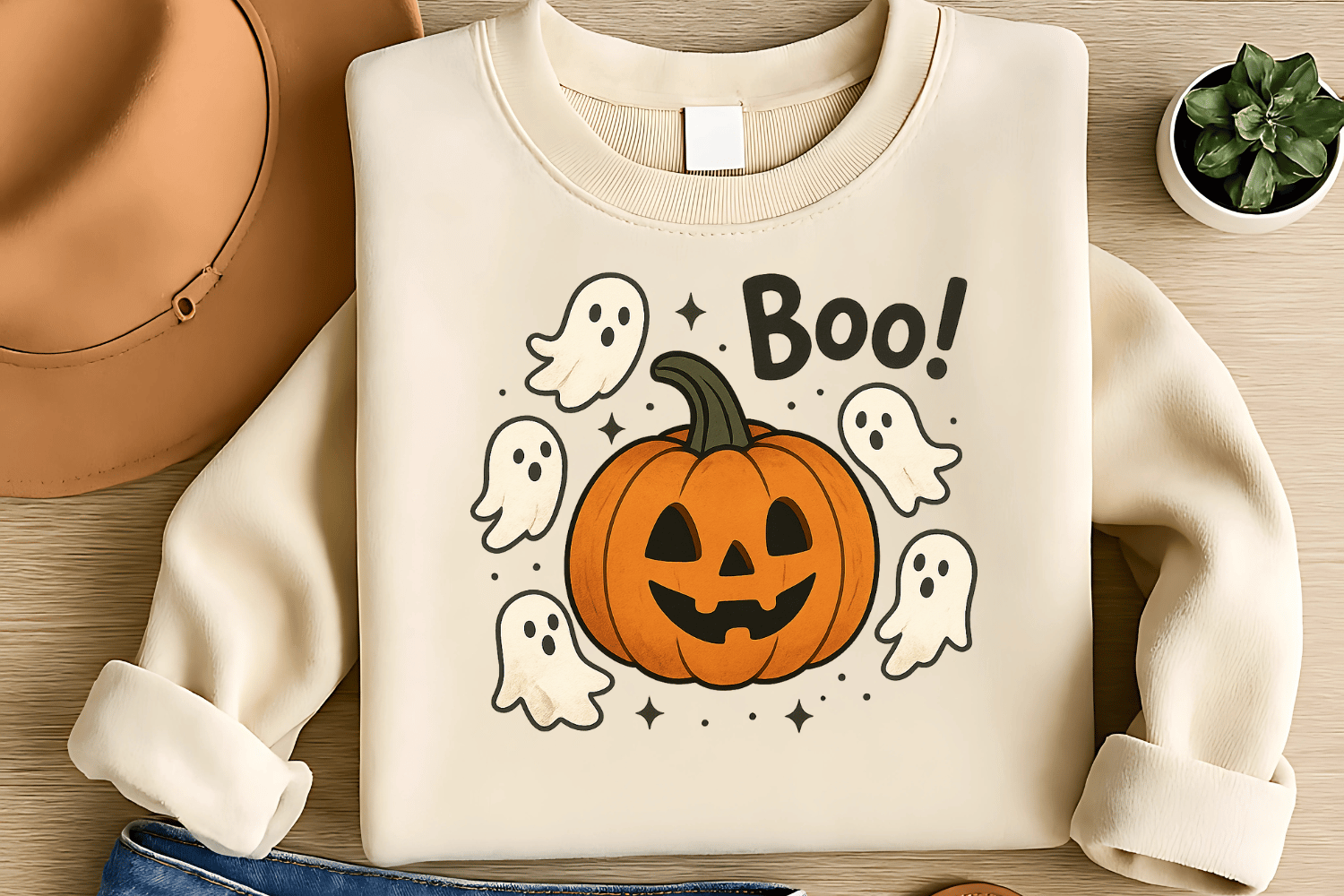 Cackling Pumpkin Ghosts Sublimation PNG – “Boo!” Halloween T-Shirt ...