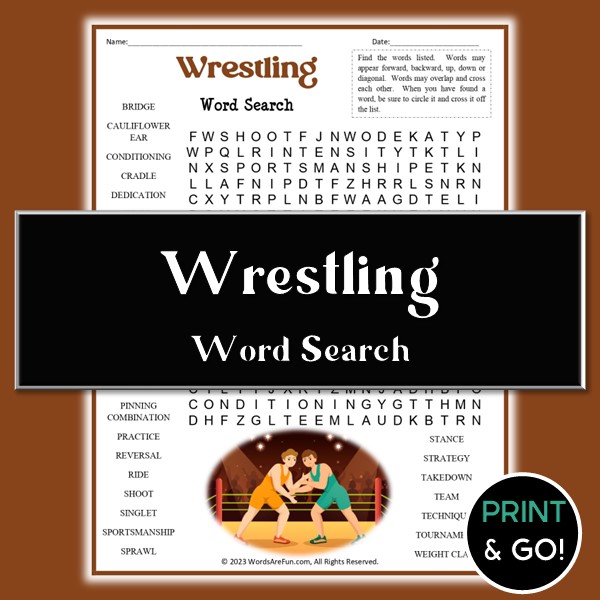 Wrestling Word Search Puzzle Printable | Sports Vocabulary Activity PDF ...