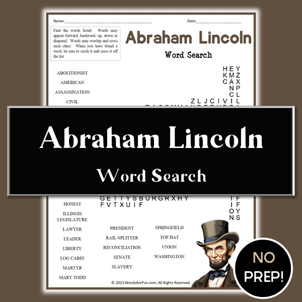 Abraham Lincoln Word Search PDF | Printable History Puzzle for Kids ...