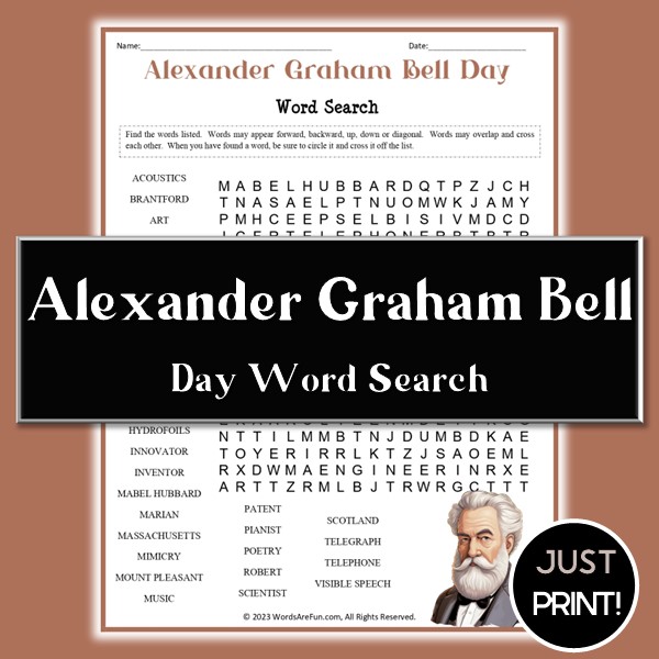 Alexander Graham Bell Day Word Search PDF | Inventor Printable Puzzle ...
