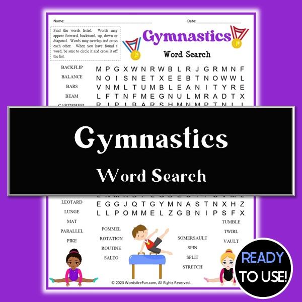 Gymnastics Word Search PDF | Printable Sports Puzzle for Kids & Teens