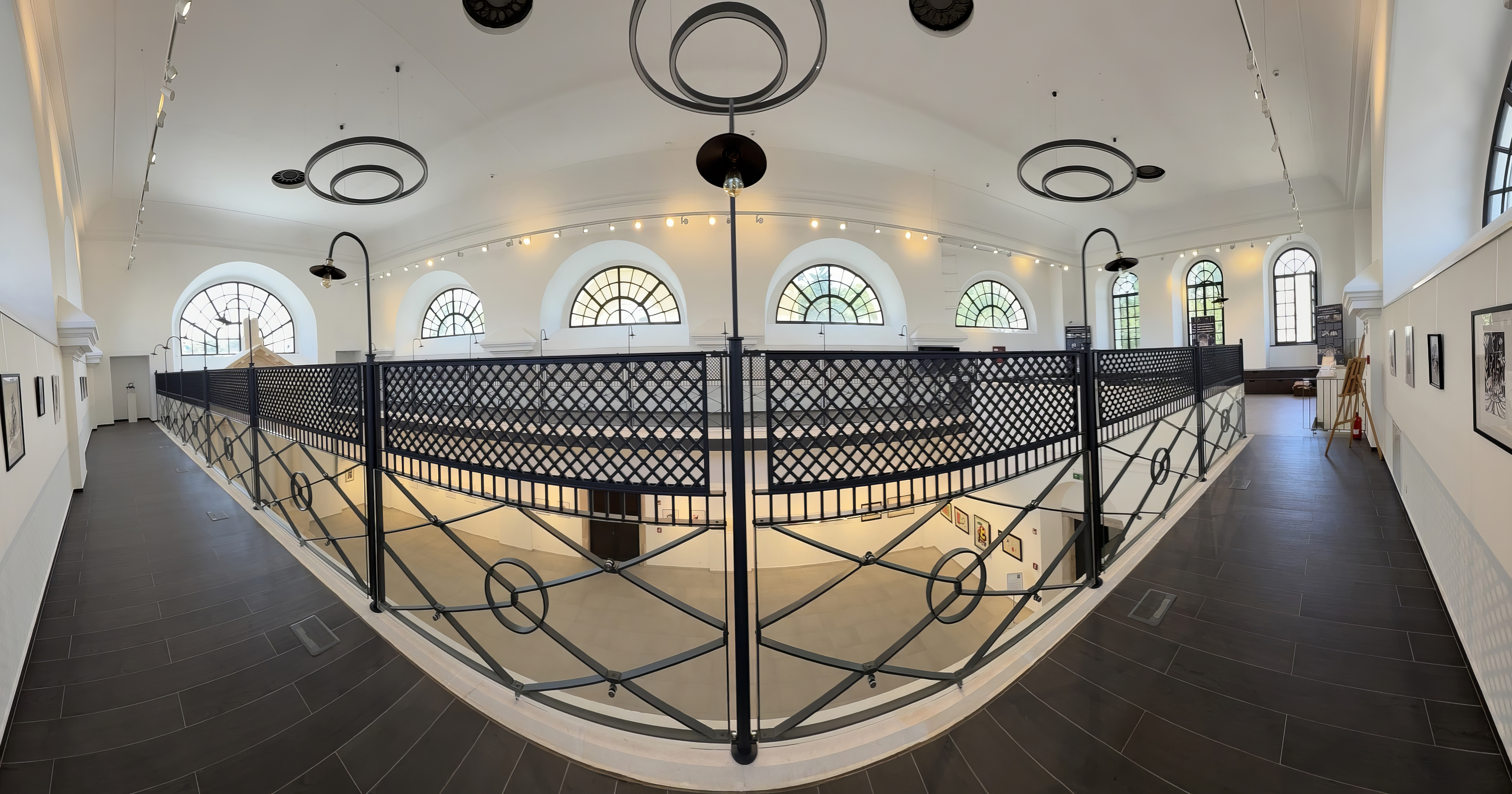 “Panoramic view of the upper gallery of the synagogue in Várpalota with ...