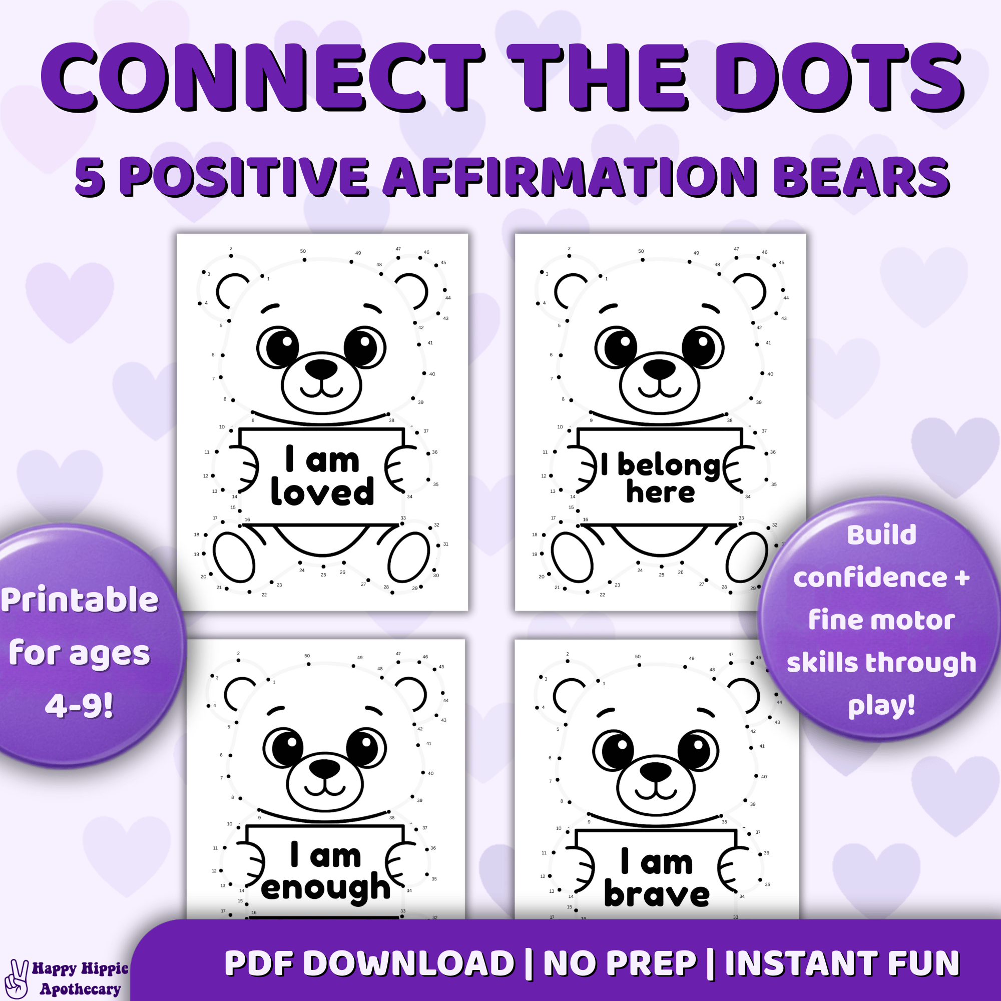 Positive Affirmation Bear Dot-to-Dot Set | SEL Fine Motor Printable for ...