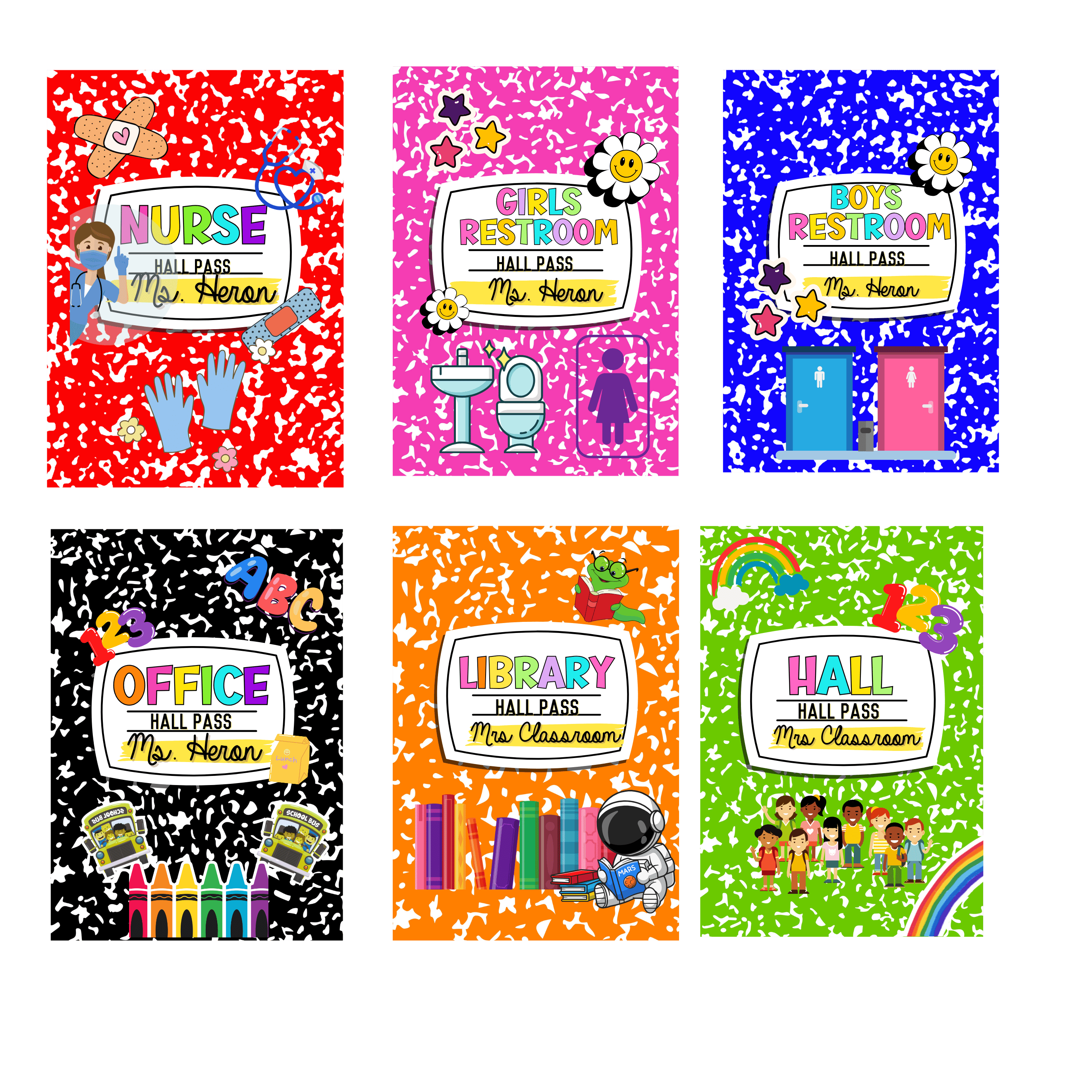 Composition Book Hall Passes Set Version 2 - Payhip