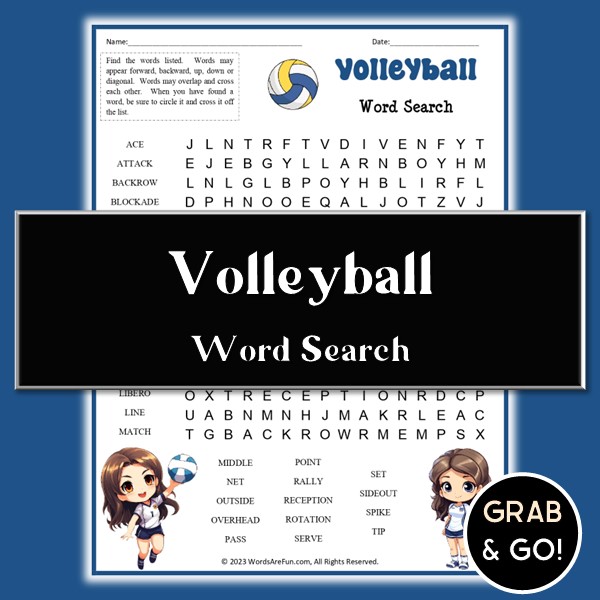 Volleyball Word Search Puzzle PDF | Printable Sports Activity for Kids ...