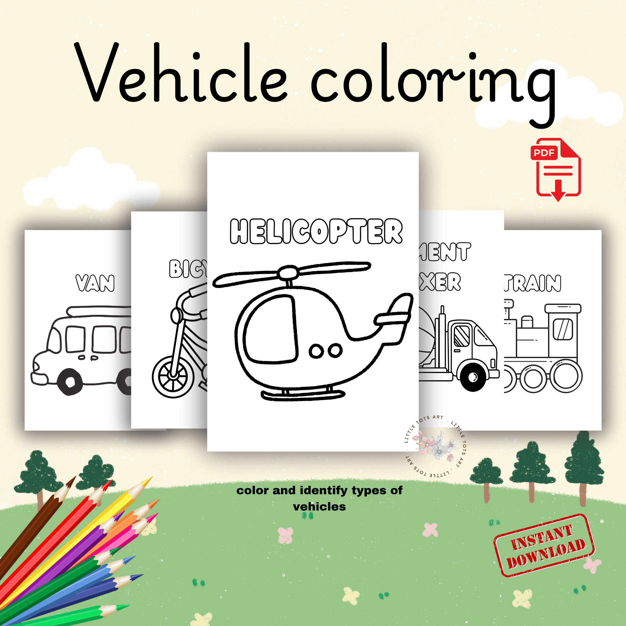25 Vehicles Coloring Pages for Kids Printable Easy Bold Construction ...