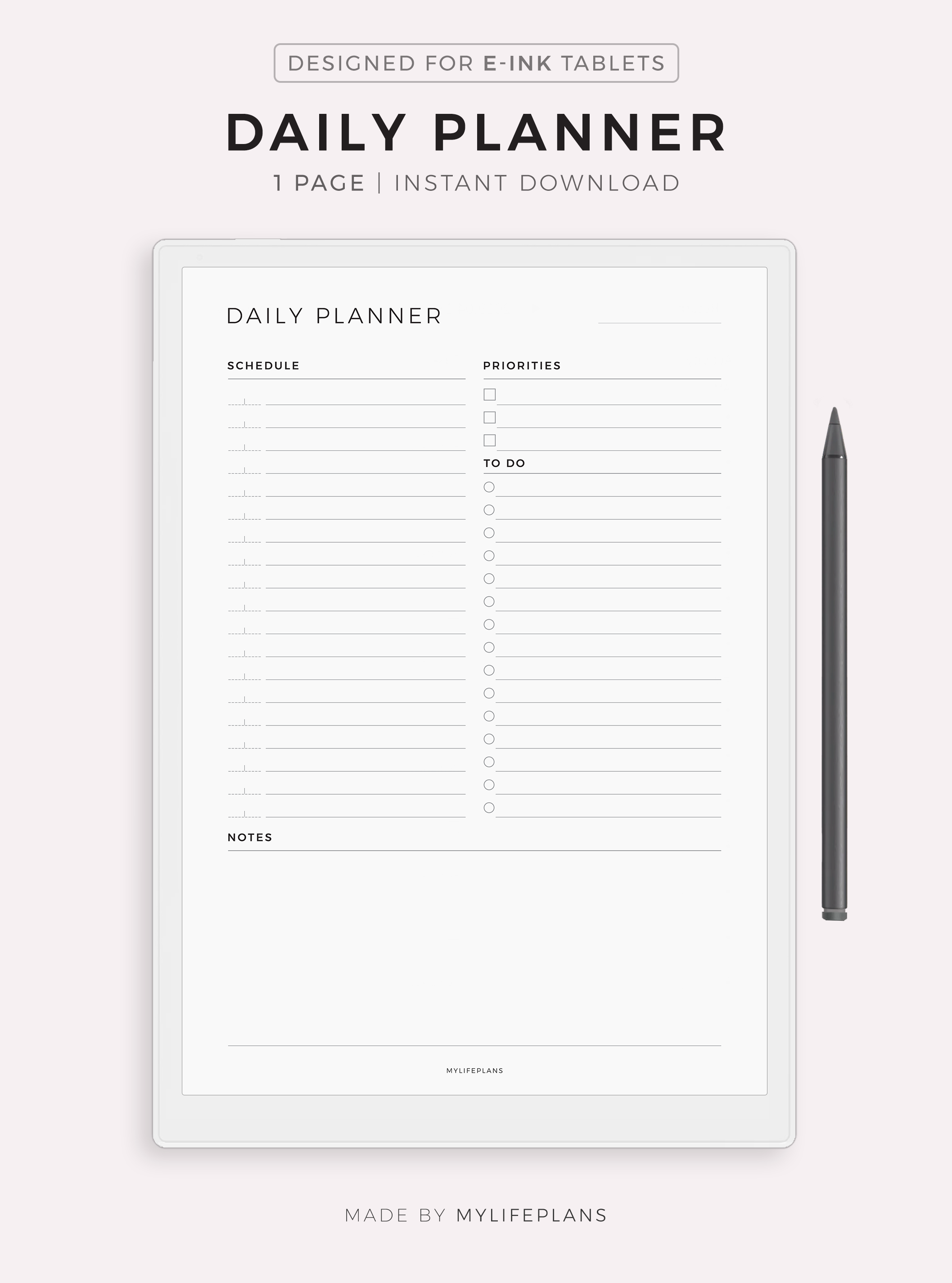 Daily Planner for Remarkable, Supernote, Kindle Scribe, Boox, Kobo ...