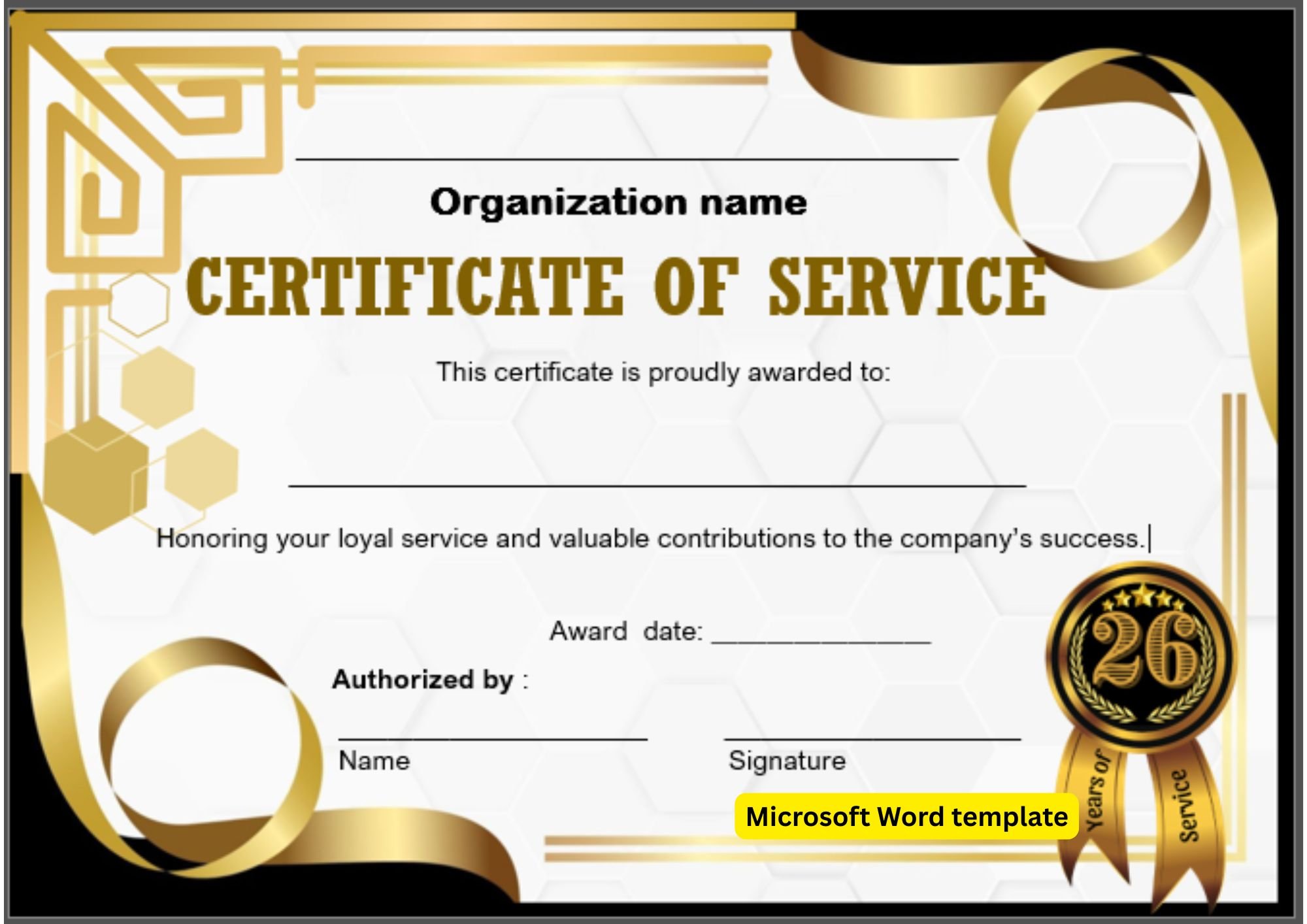 26 Years of Service - Editable Microsoft Word template with logo ...