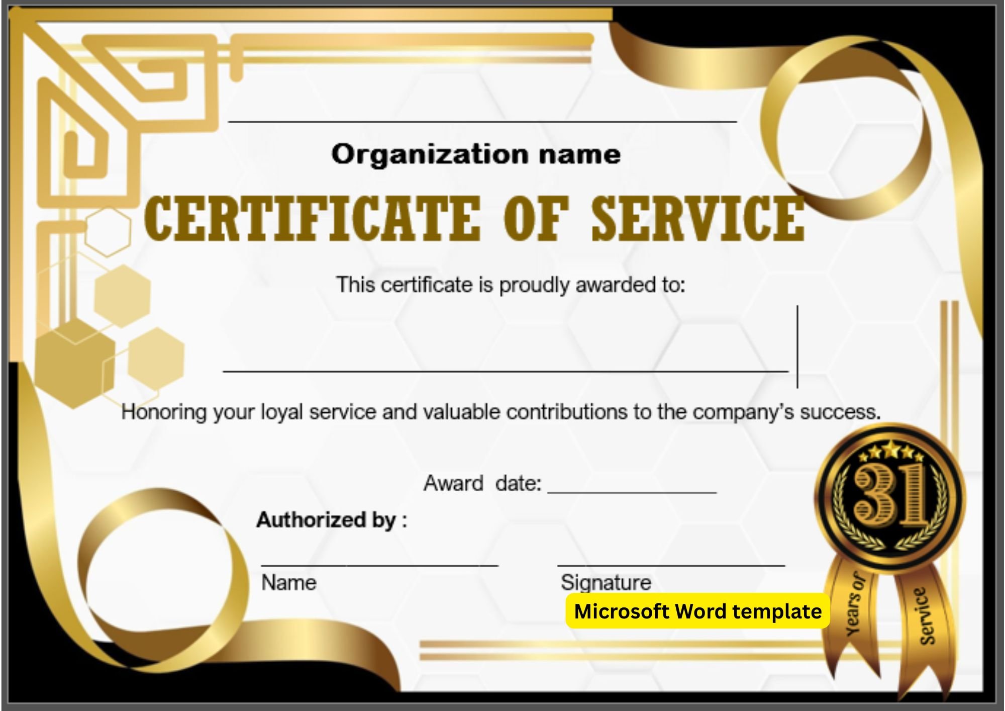 31 Years of Service - Editable Microsoft Word template with logo ...