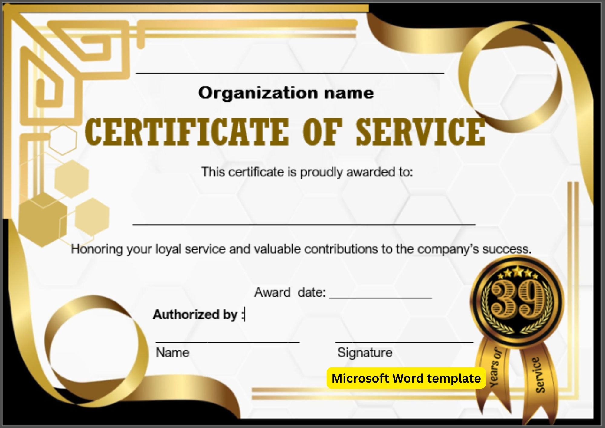 39 Years of Service - Editable Microsoft Word template with logo ...