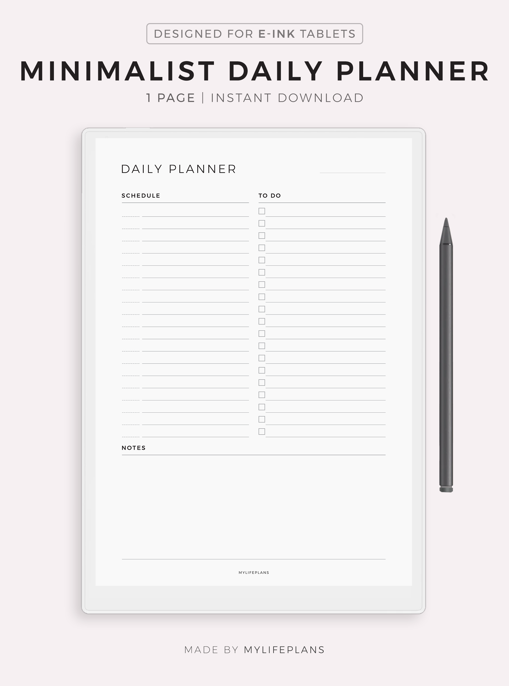 Minimalist Daily Planner for Remarkable, Supernote, Kindle Scribe, Boox ...