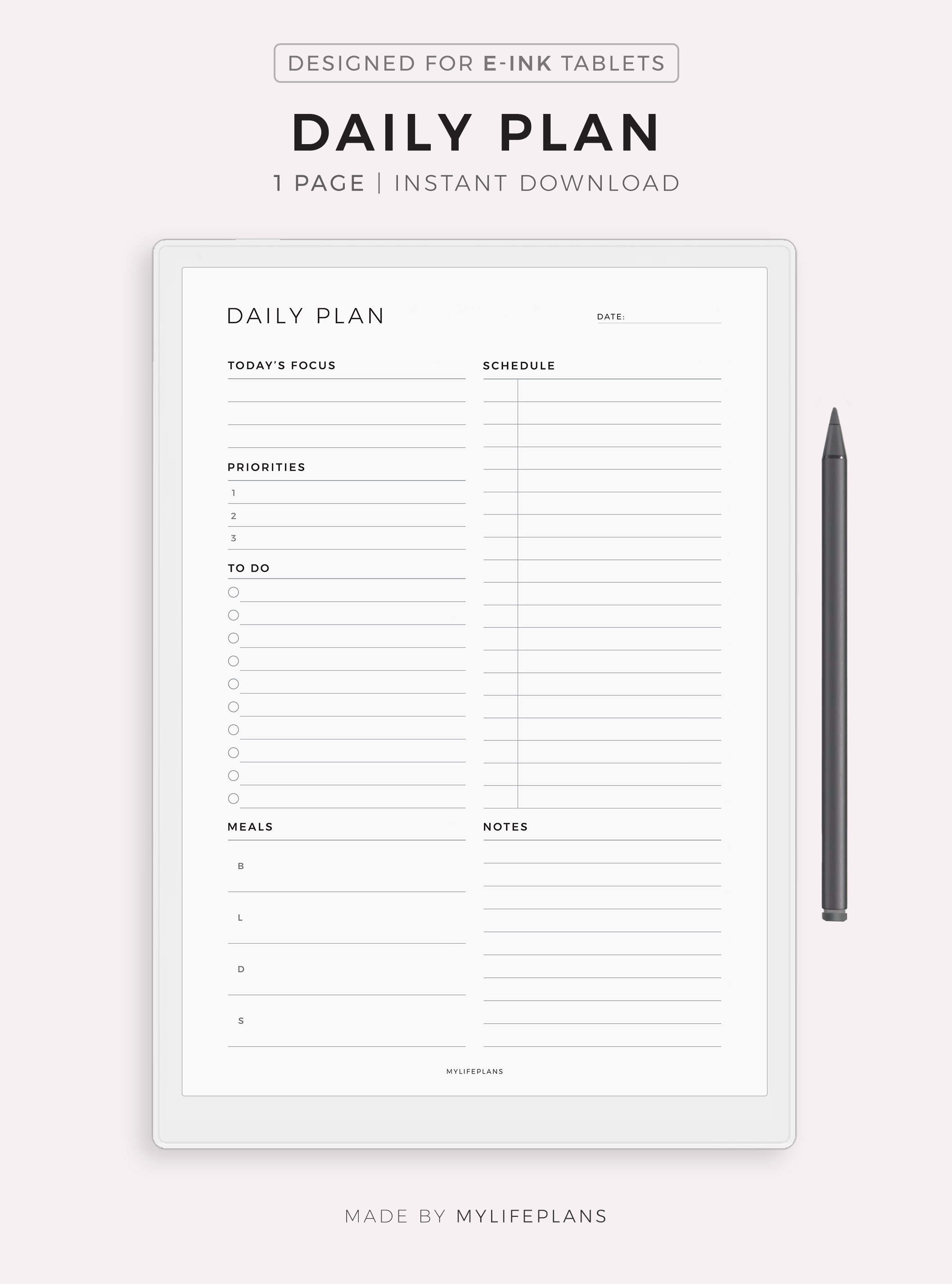 Daily Planner for Remarkable, Supernote, Kindle Scribe, Boox, Kobo - Payhip