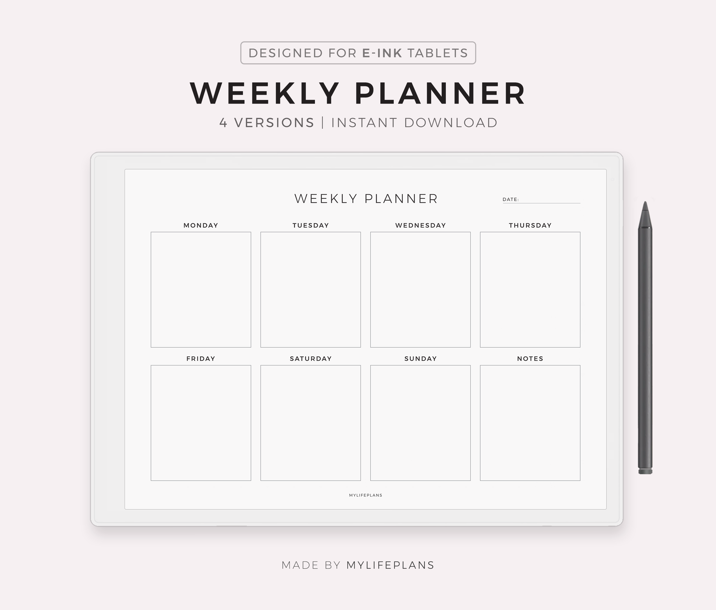Weekly Planner, Landscape, Compatible with Remarkable, Supernote ...