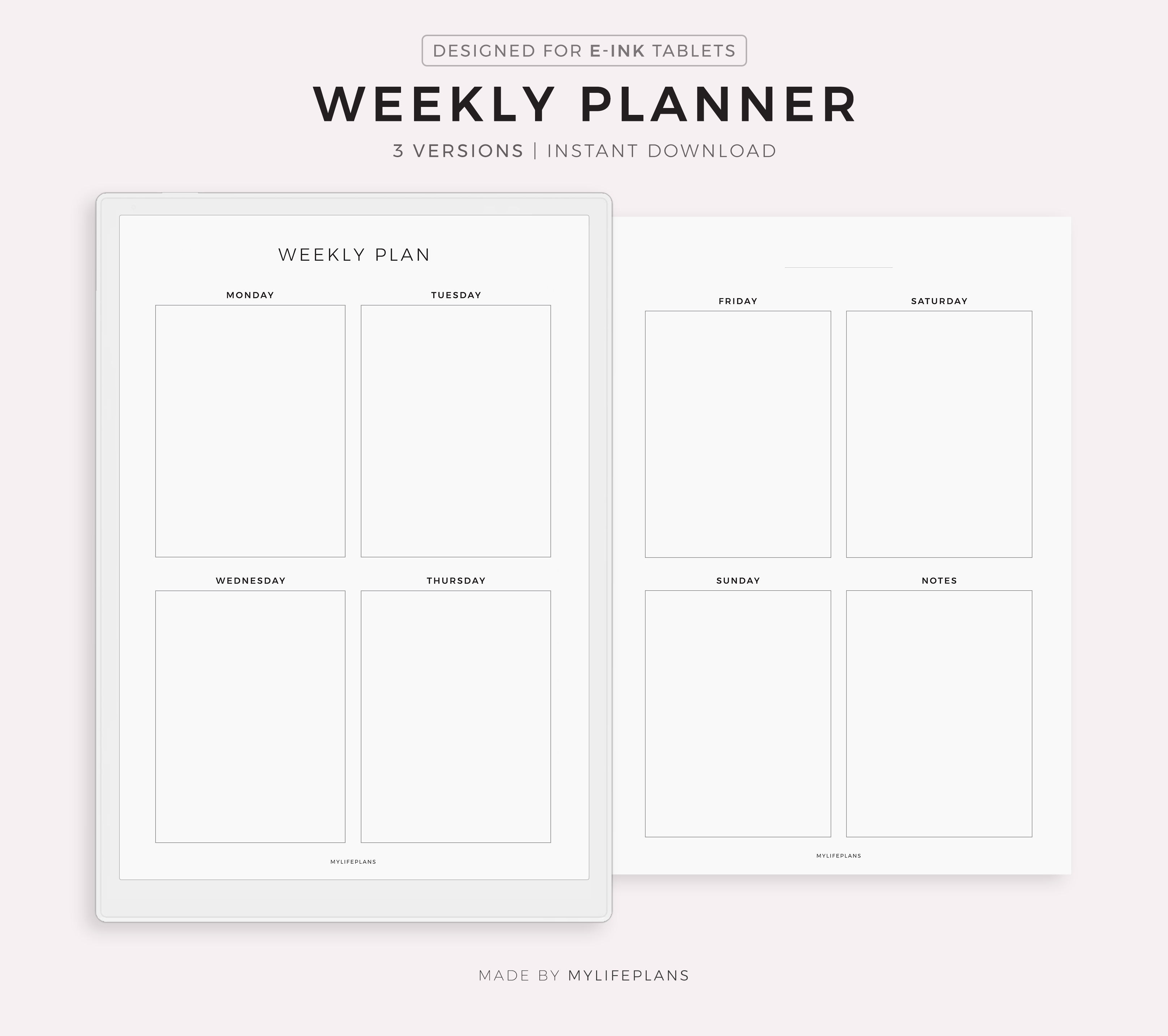 Week on 2 Pages Planner for Remarkable, Supernote, Kindle Scribe, Boox ...