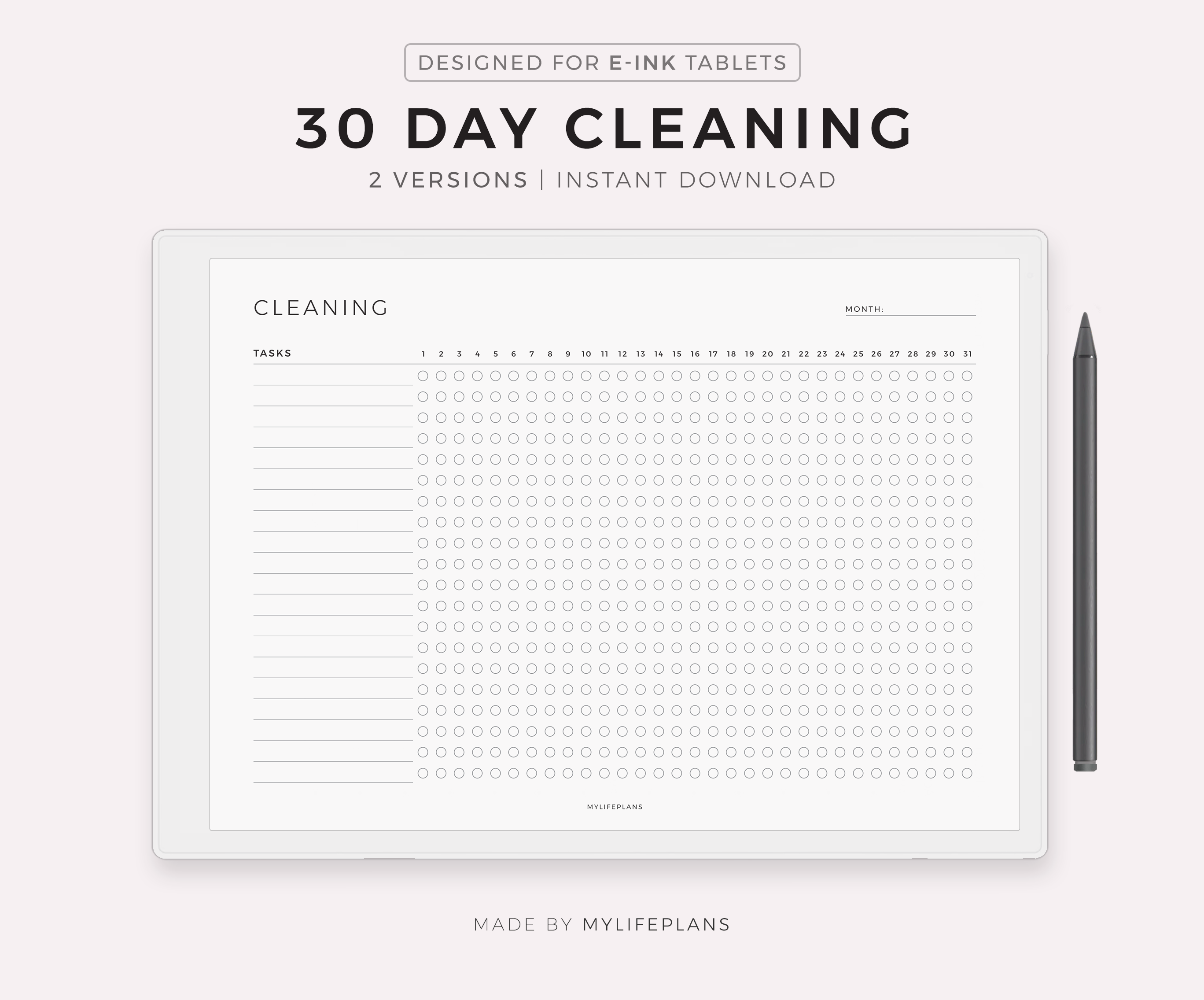 30 Day Cleaning Checklist, Landscape, Compatible with Remarkable ...