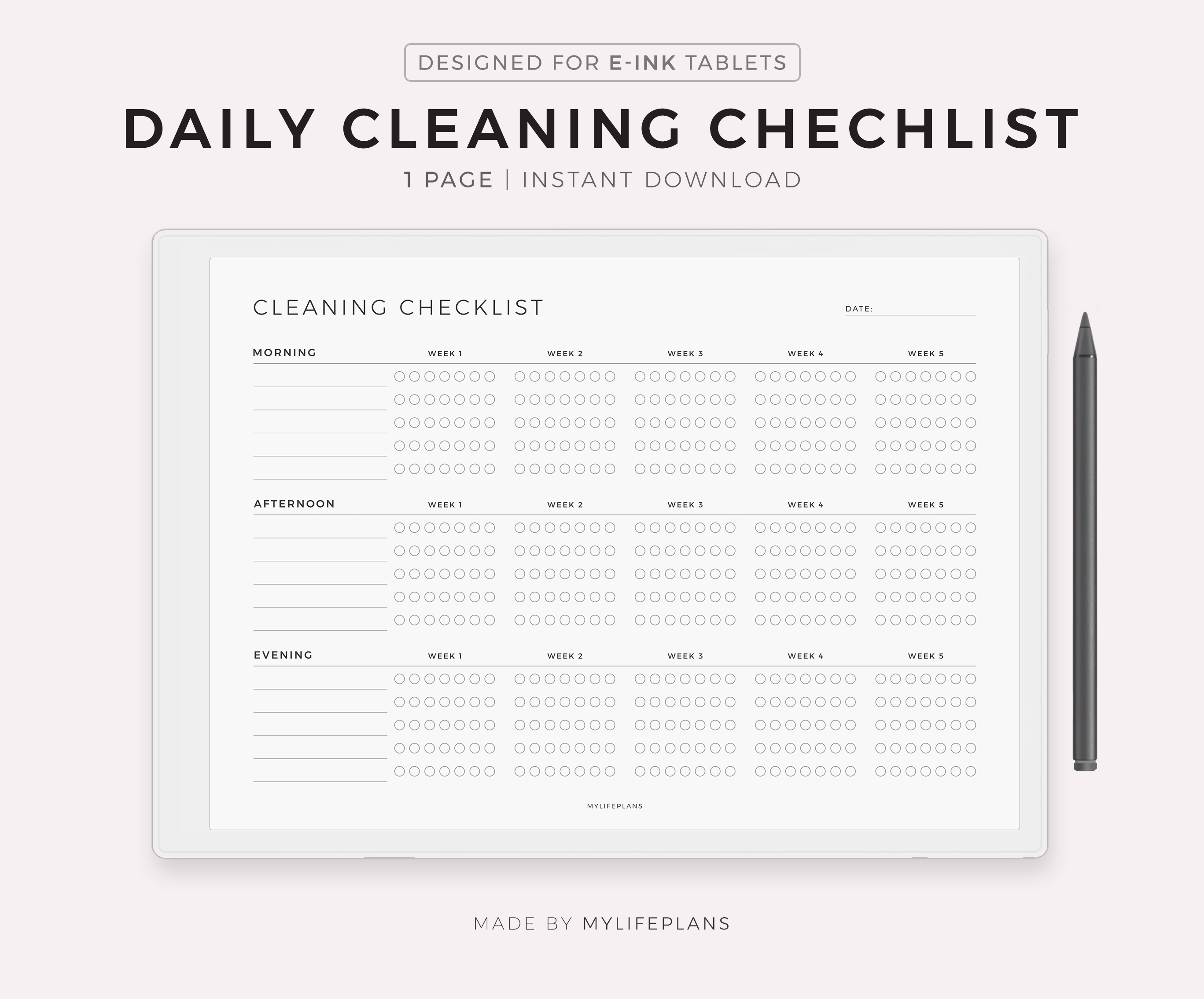 Daily Cleaning Checklist Template for Remarkable, Supernote, Kindle ...