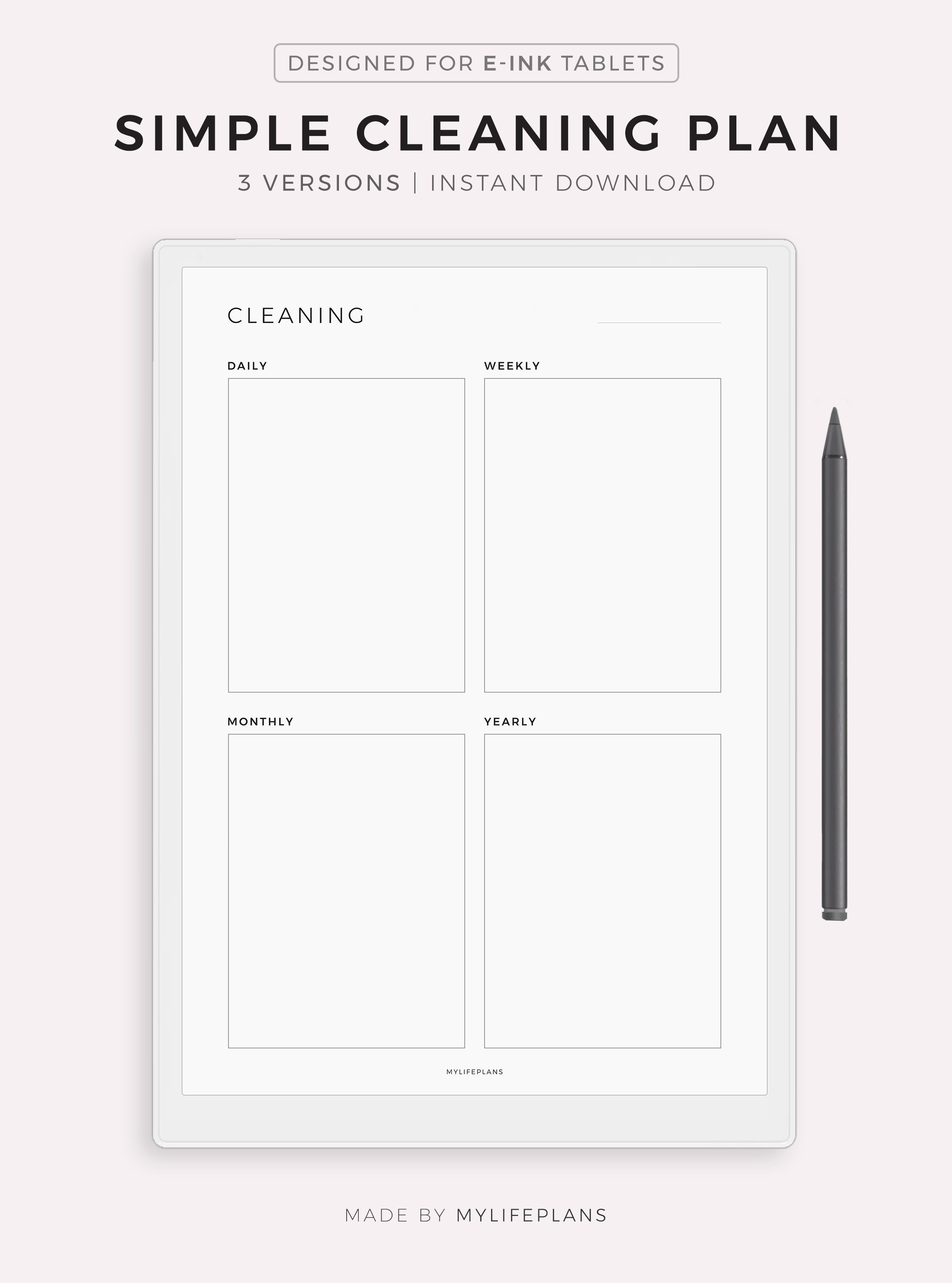 Simple Cleaning Planner for Remarkable, Supernote, Kindle Scribe, Boox ...