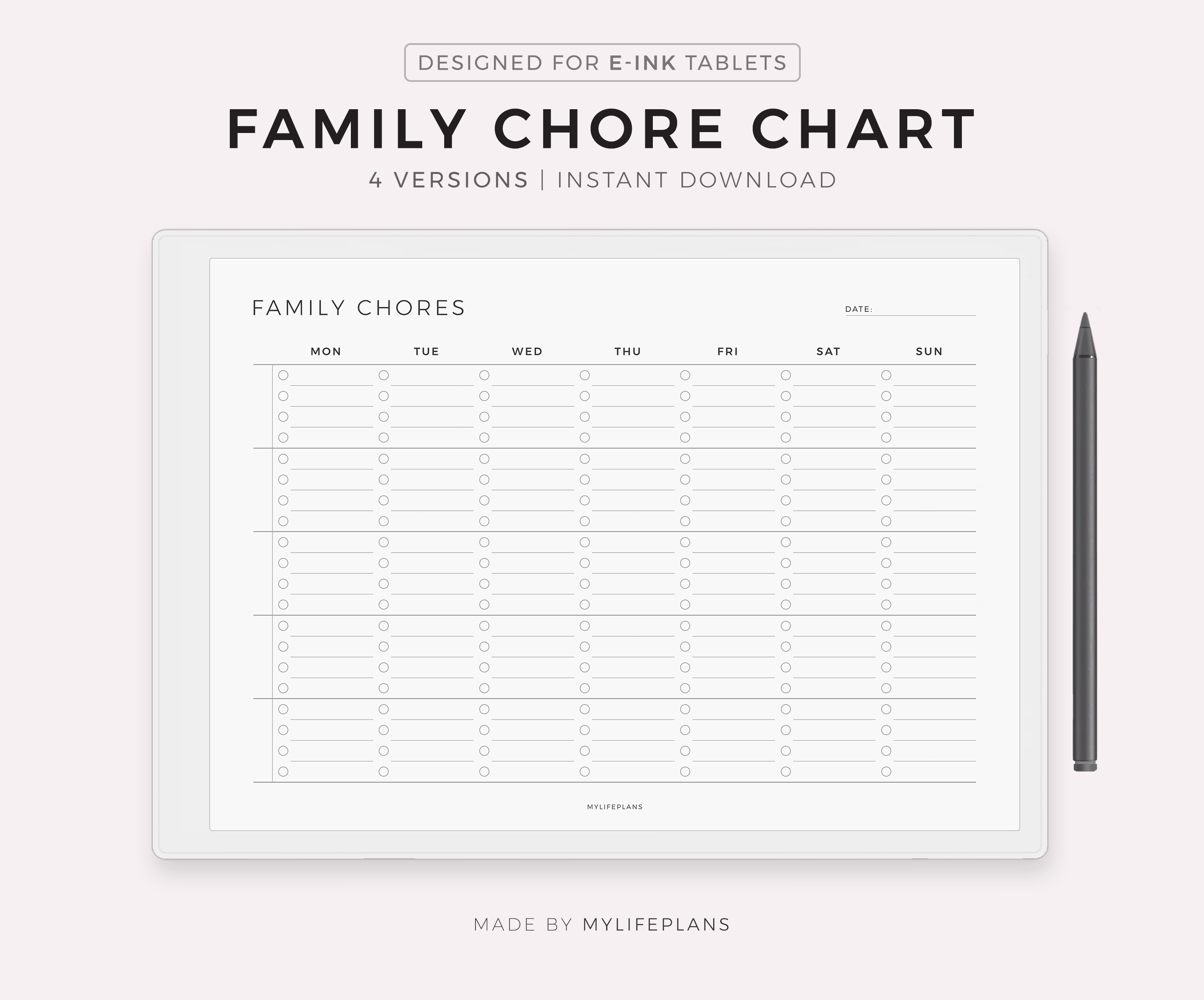 Family Chore Chart Planner, Landscape, Compatible with Remarkable ...