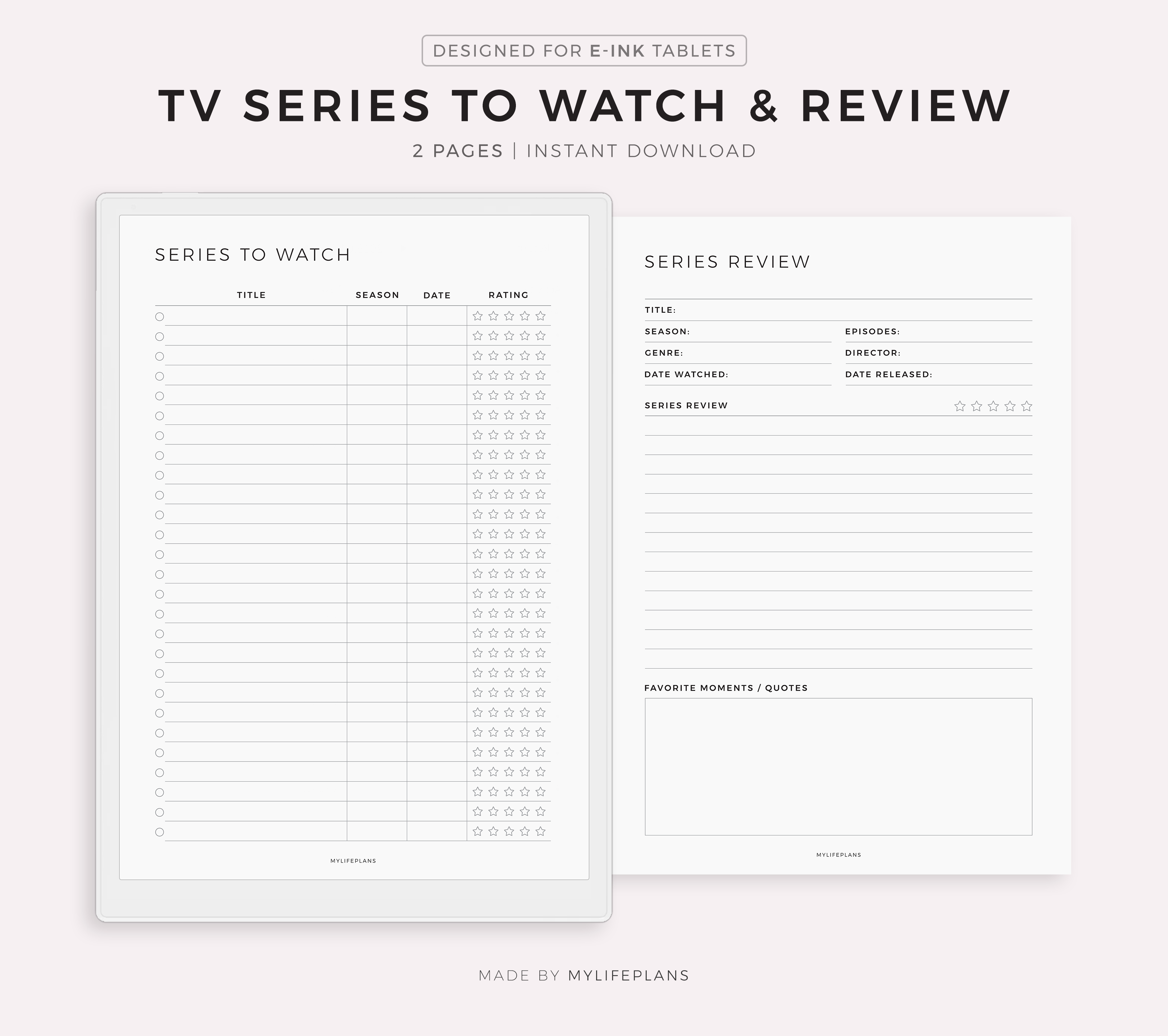 TV Series to Watch & Review Template for Remarkable, Supernote, Kindle ...