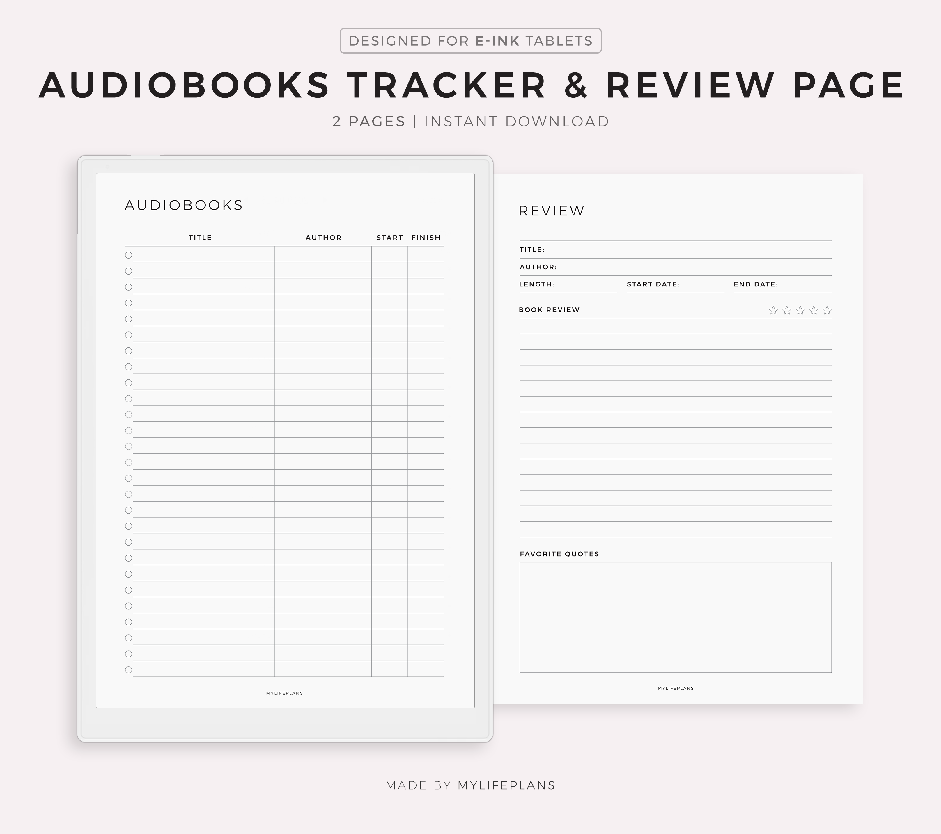 Audiobooks Tracker & Review Template for Remarkable, Supernote, Kindle ...