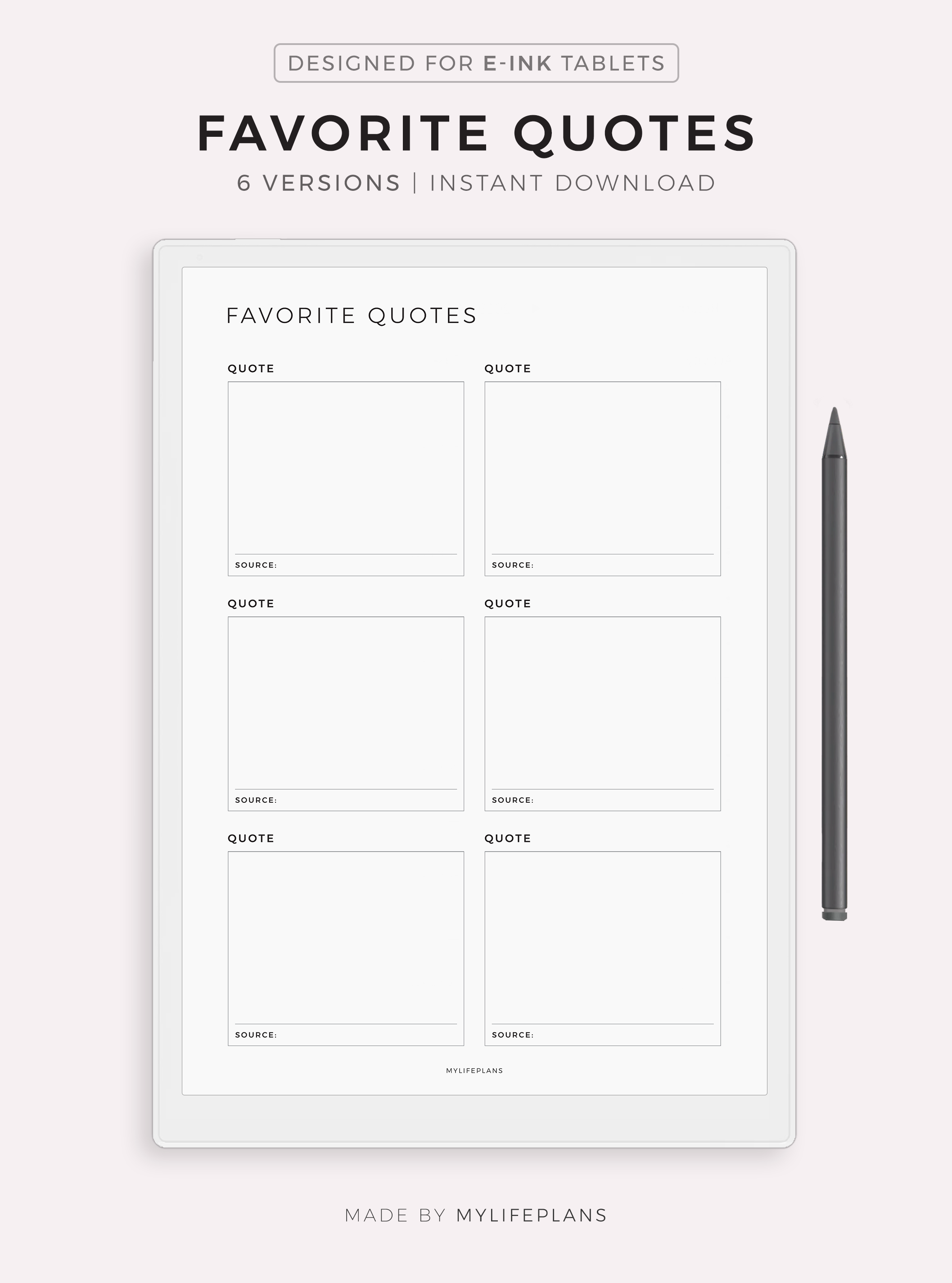 Your Favorite Quotes, Template for Remarkable, Supernote, Kindle Scribe ...