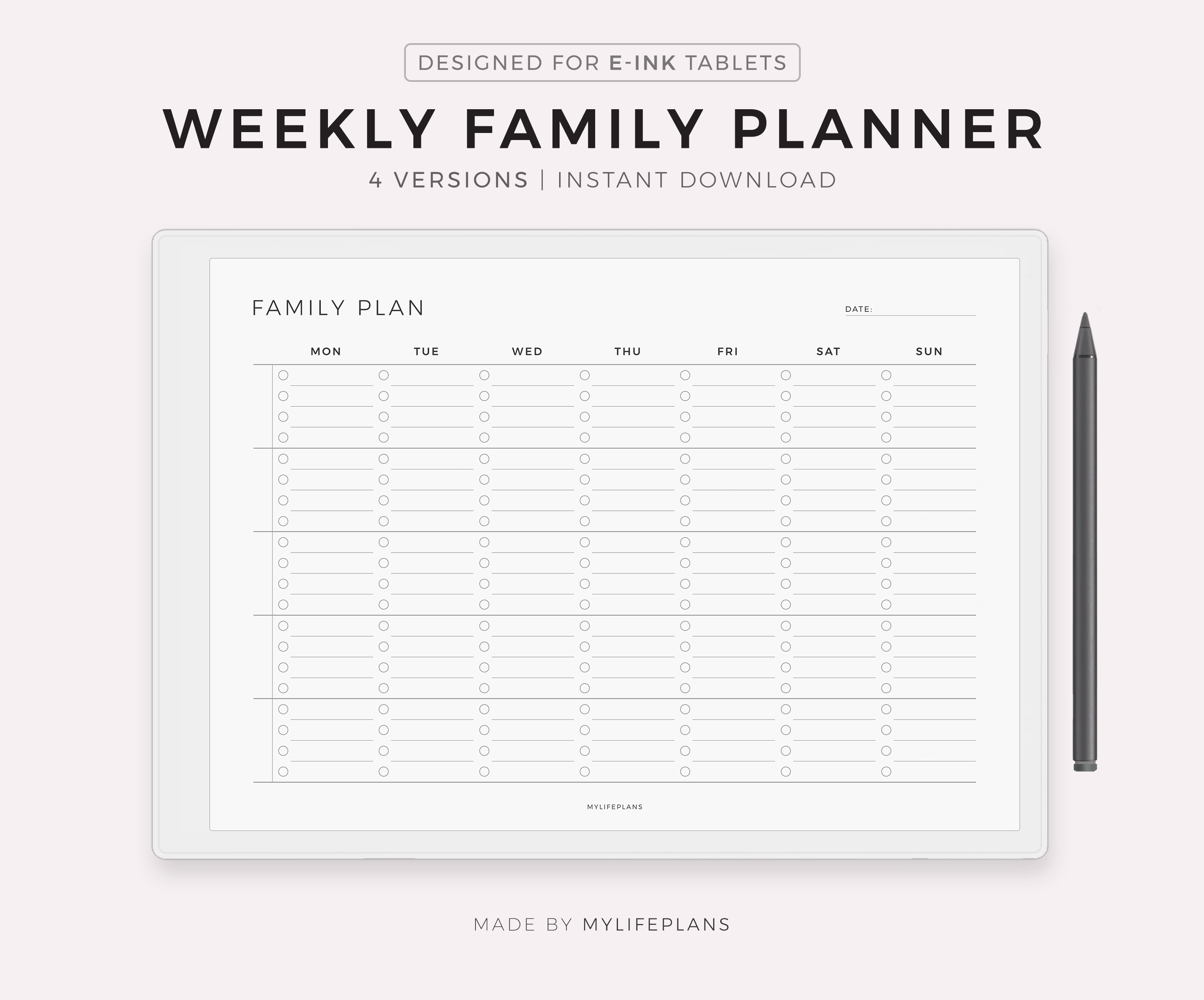 Weekly Family Planner, Landscape, Compatible with Remarkable, Supernote ...