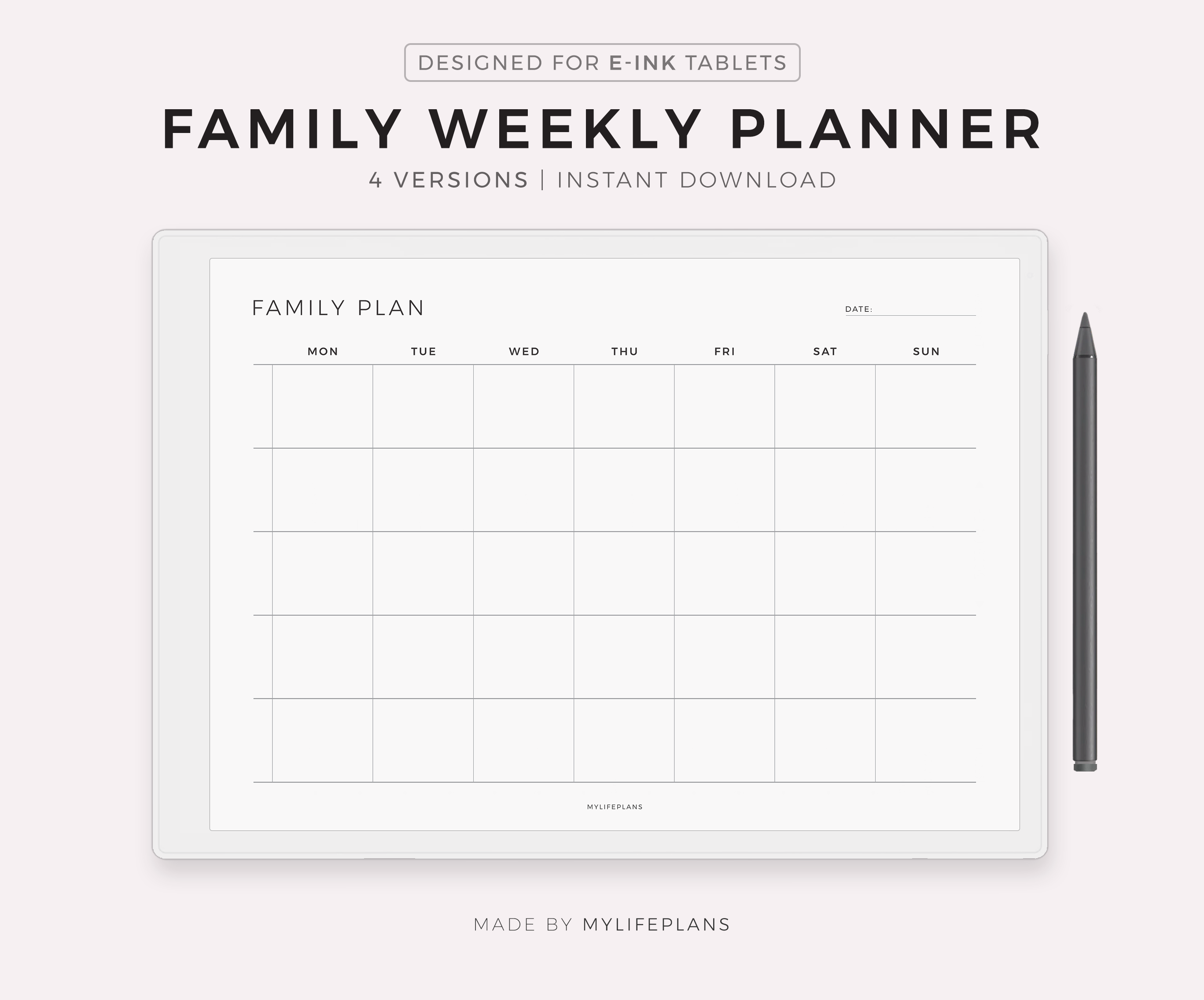 Family Weekly Planner, Landscape, Compatible with Remarkable, Supernote ...