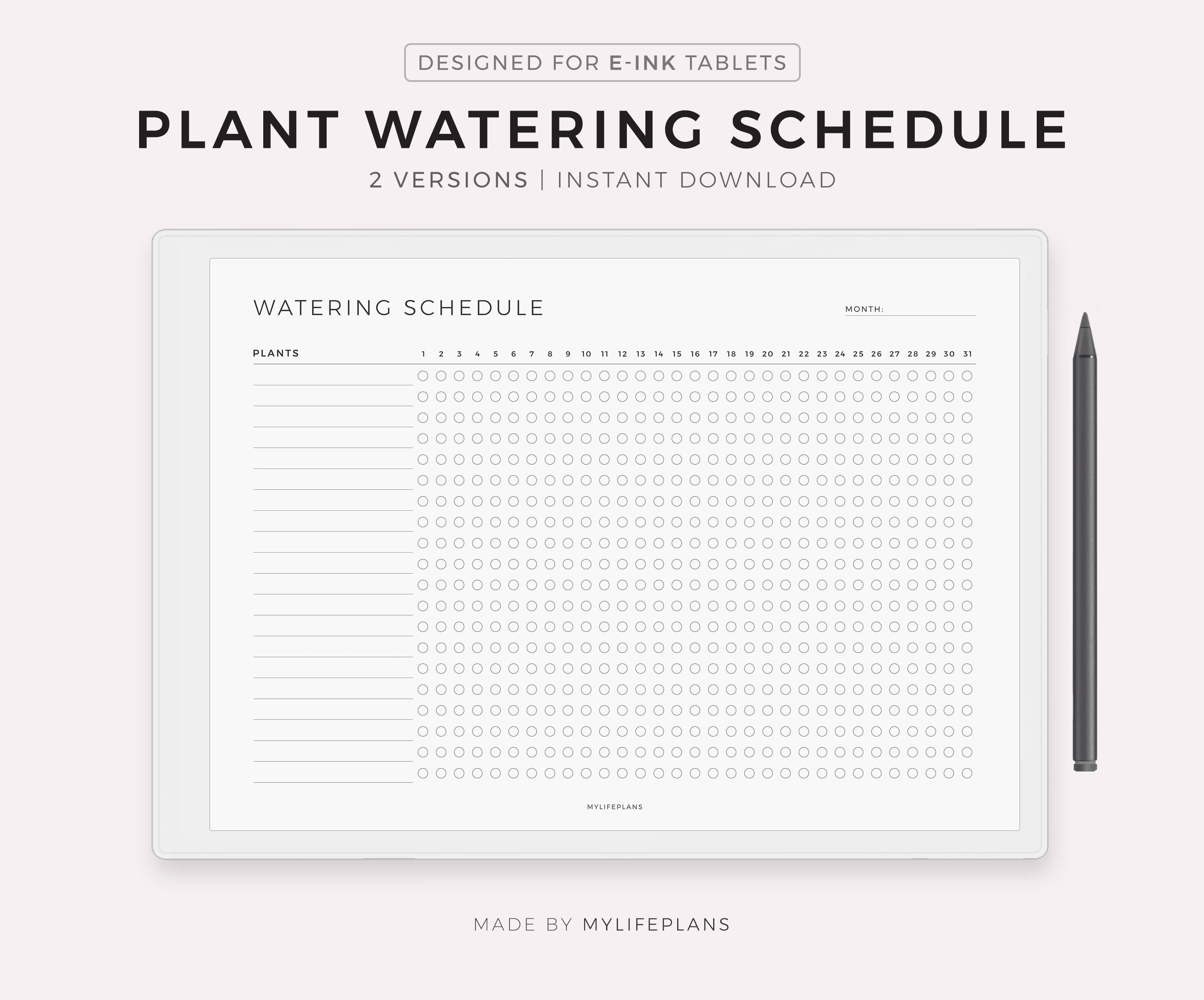 Plant Watering Schedule Tracker for Remarkable, Supernote, Kindle ...