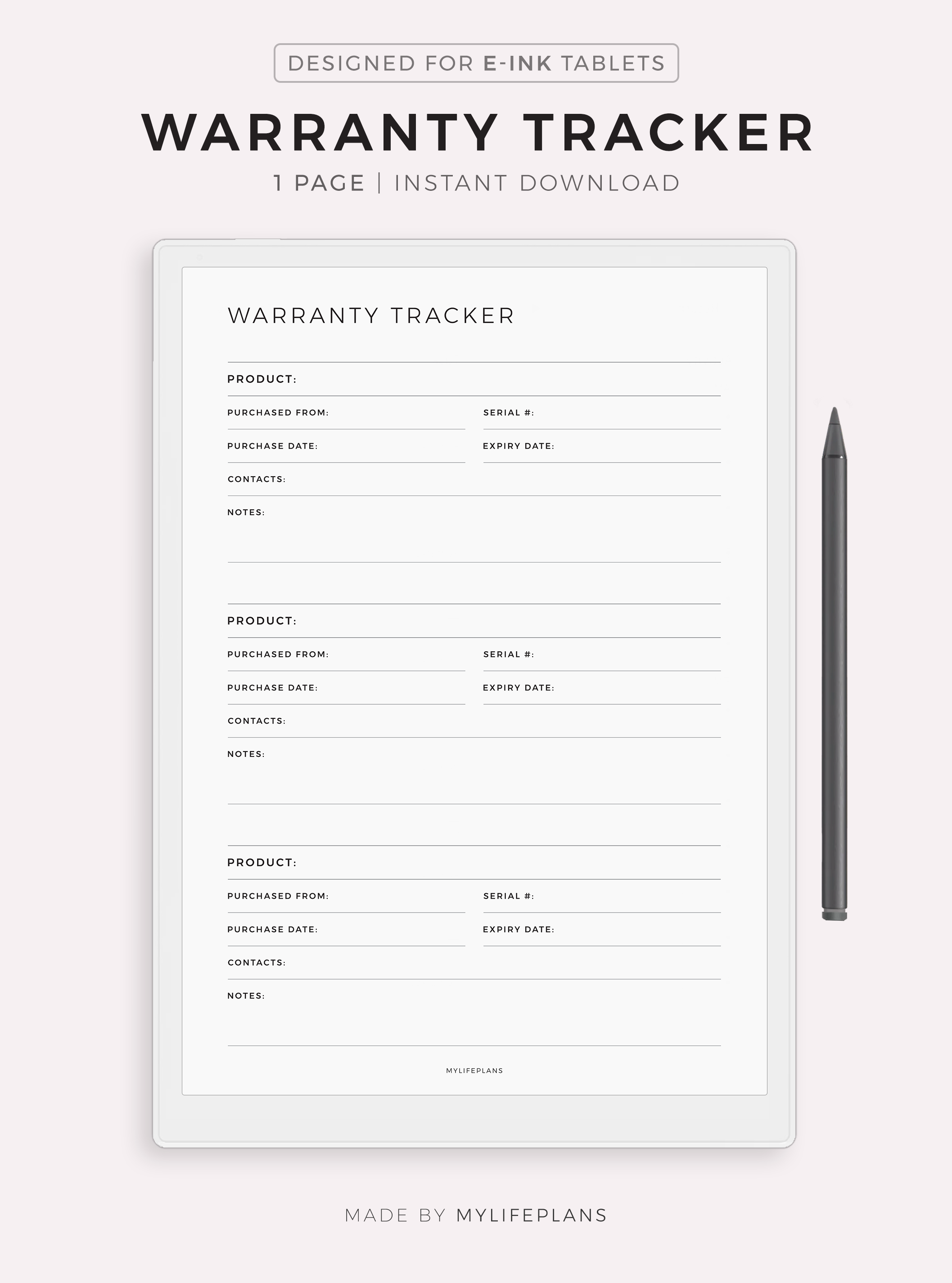 Warranty Tracker Template for Remarkable, Supernote, Kindle Scribe ...
