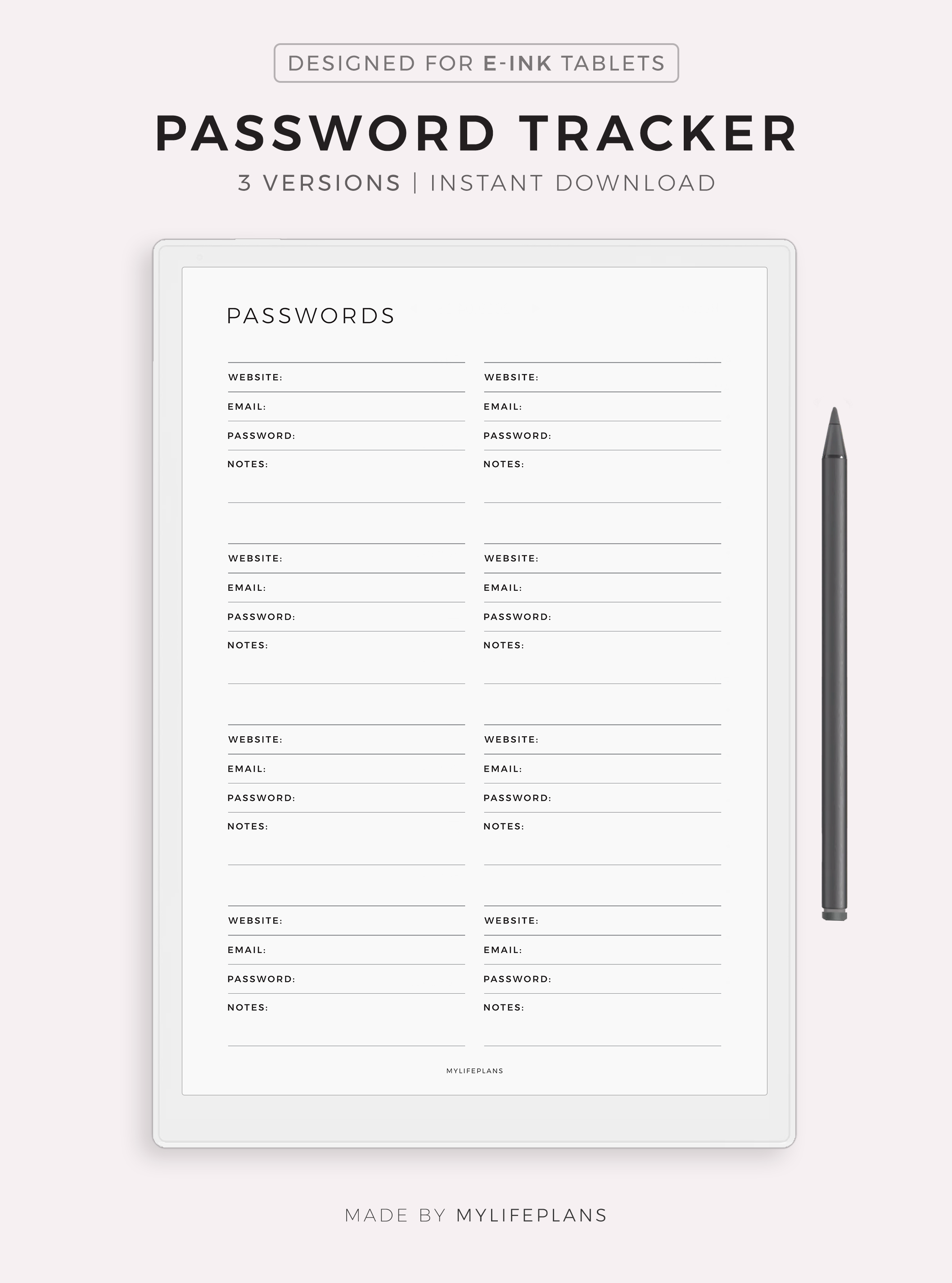 Password Tracker Template for Remarkable, Supernote, Kindle Scribe ...