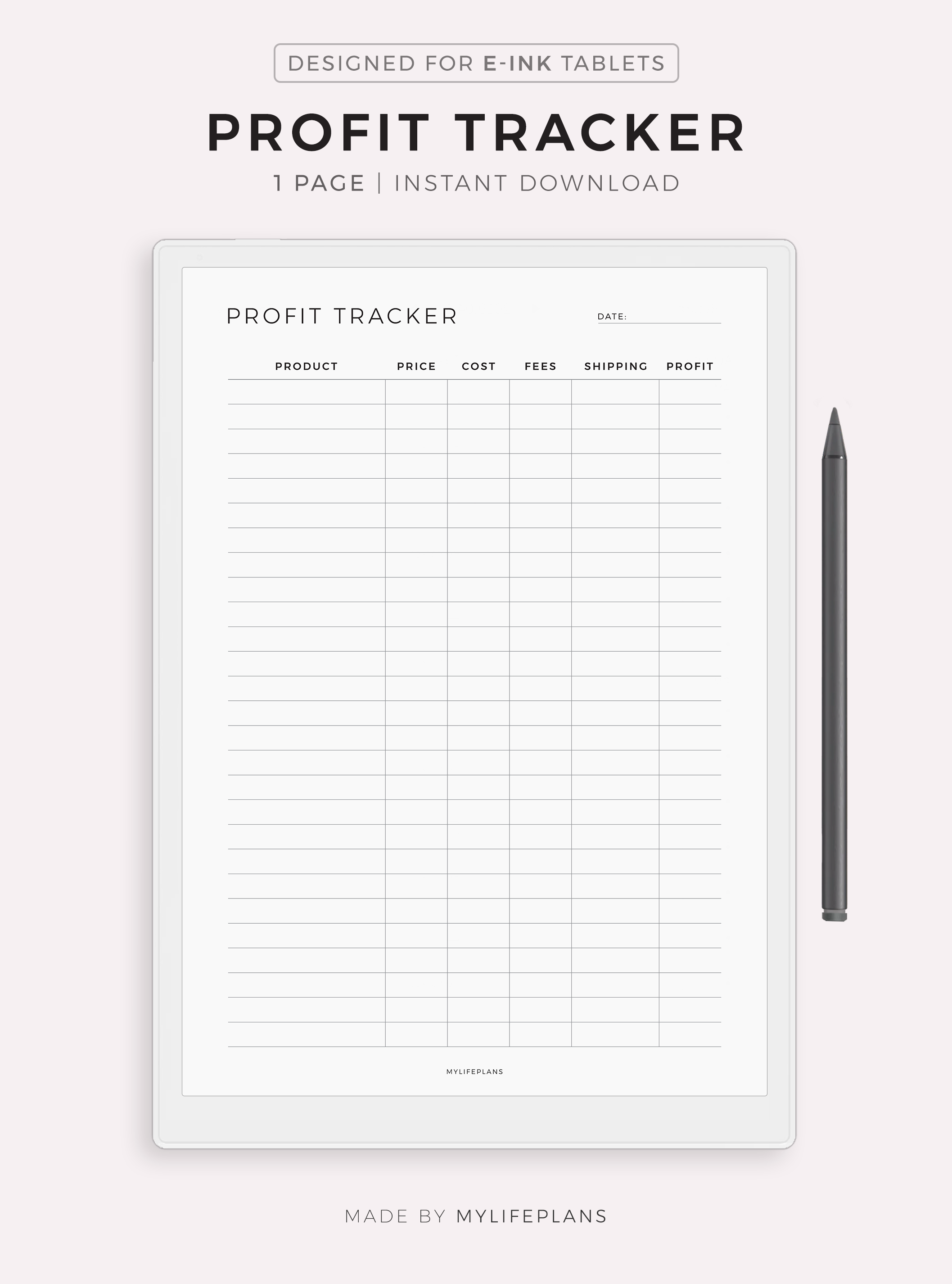 Profit Tracker Template for Remarkable, Supernote, Kindle Scribe, Boox ...
