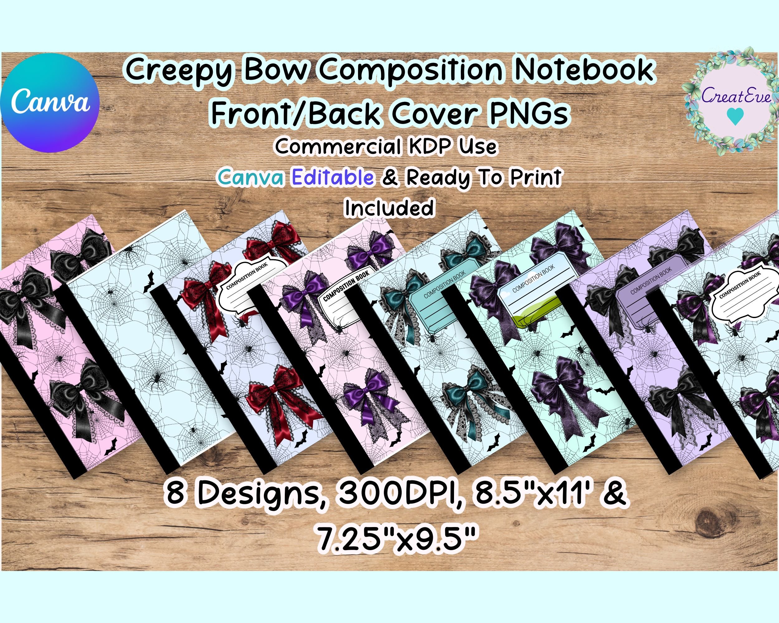 Creepy Cute Goth Composition Notebook Canva Editable & Ready to Print 8 ...