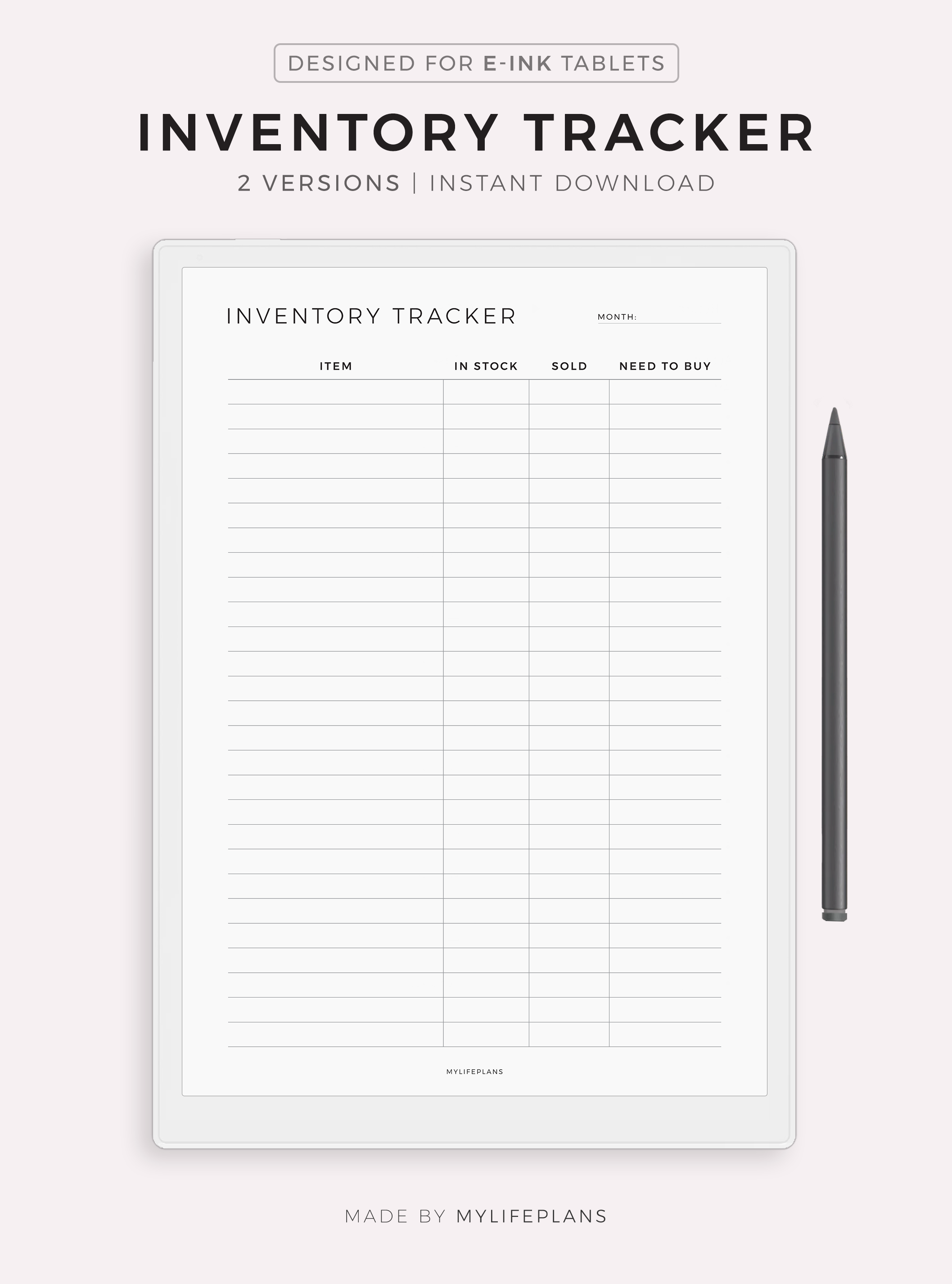 Inventory Tracker Template for Remarkable, Supernote, Kindle Scribe ...