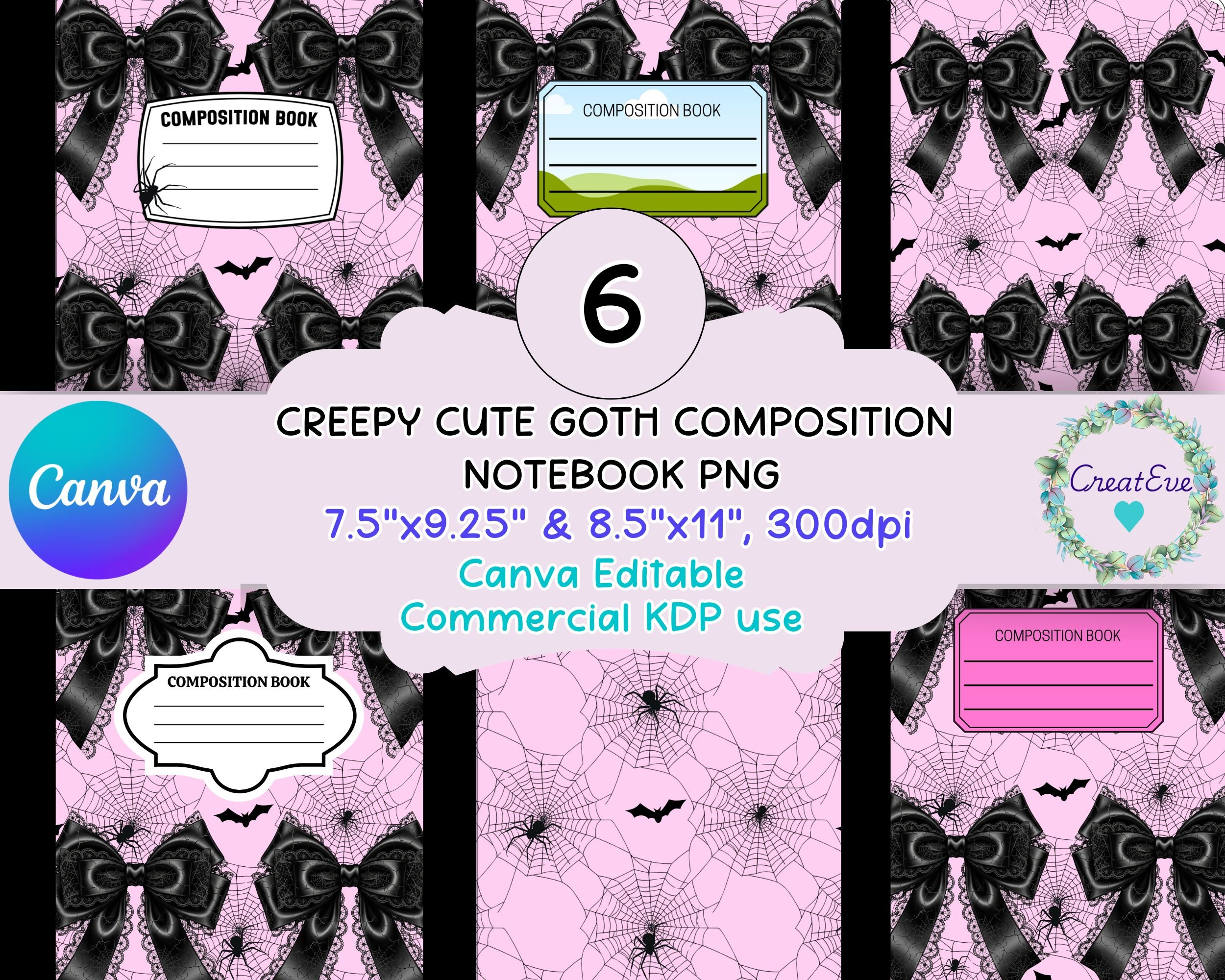Pastel Pink Creepy Coquette Bow & Spiders Notebook Canva Editable ...