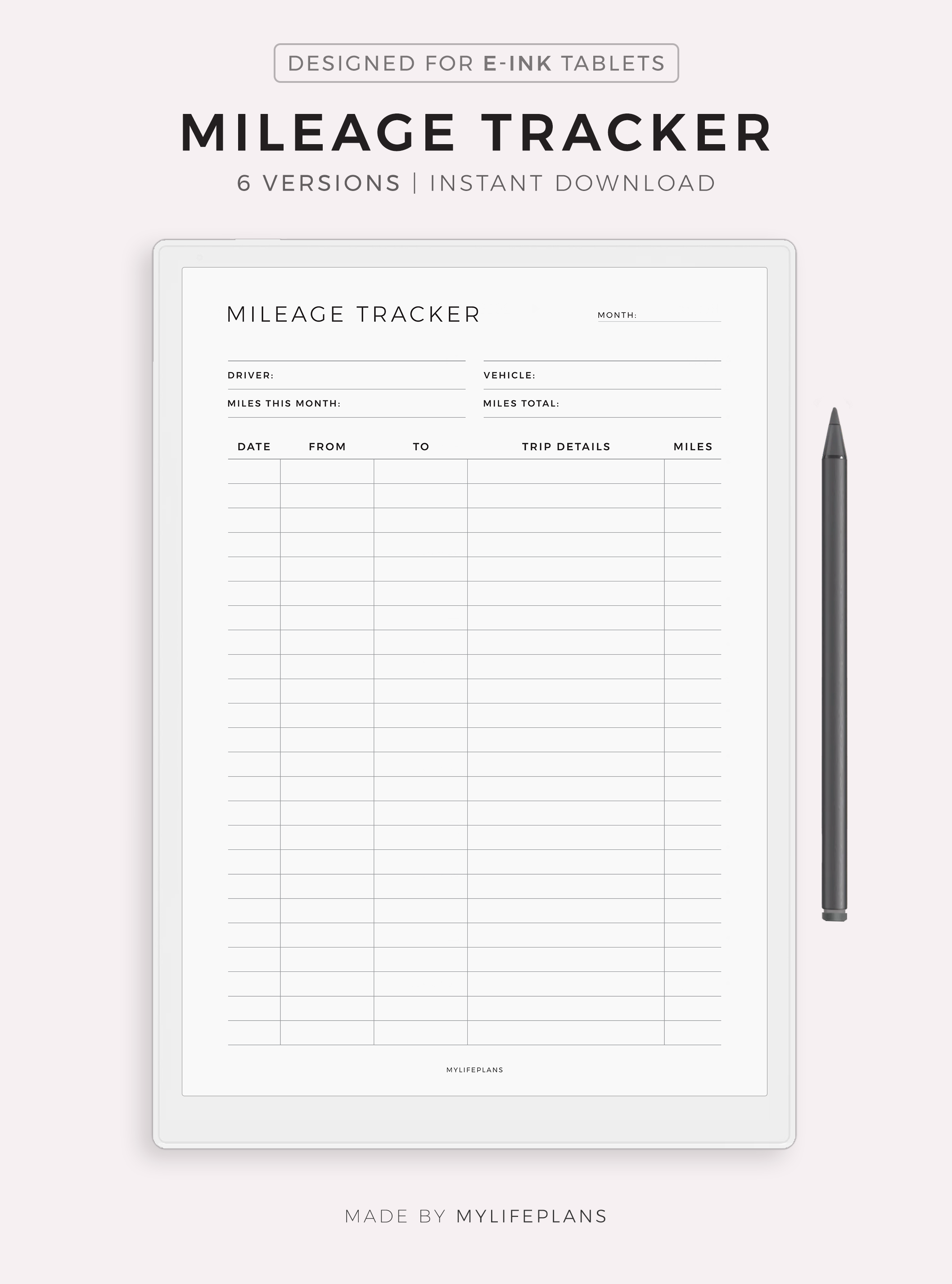 Mileage Tracker Template for Remarkable, Supernote, Kindle Scribe, Boox ...