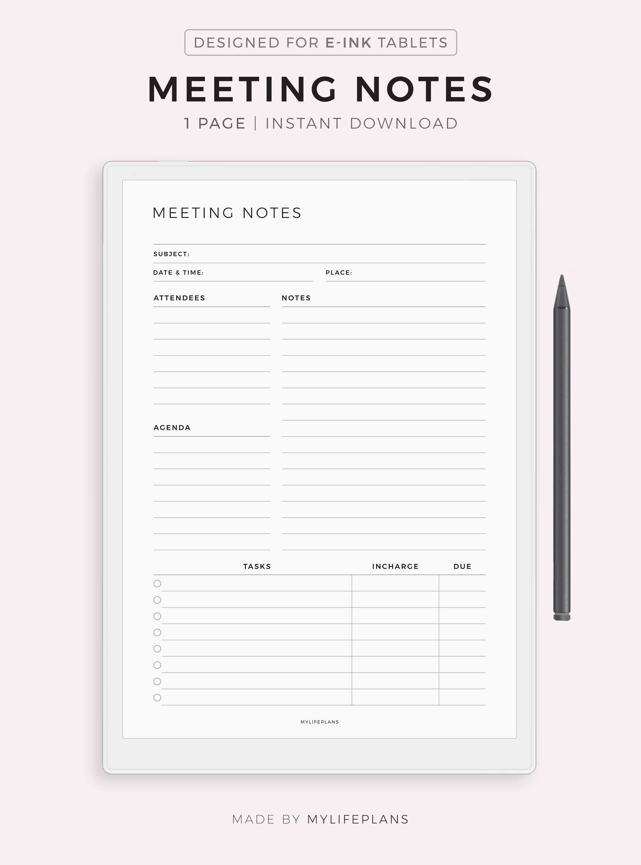 Meeting Notes Template for Remarkable, Supernote, Kindle Scribe, Boox ...