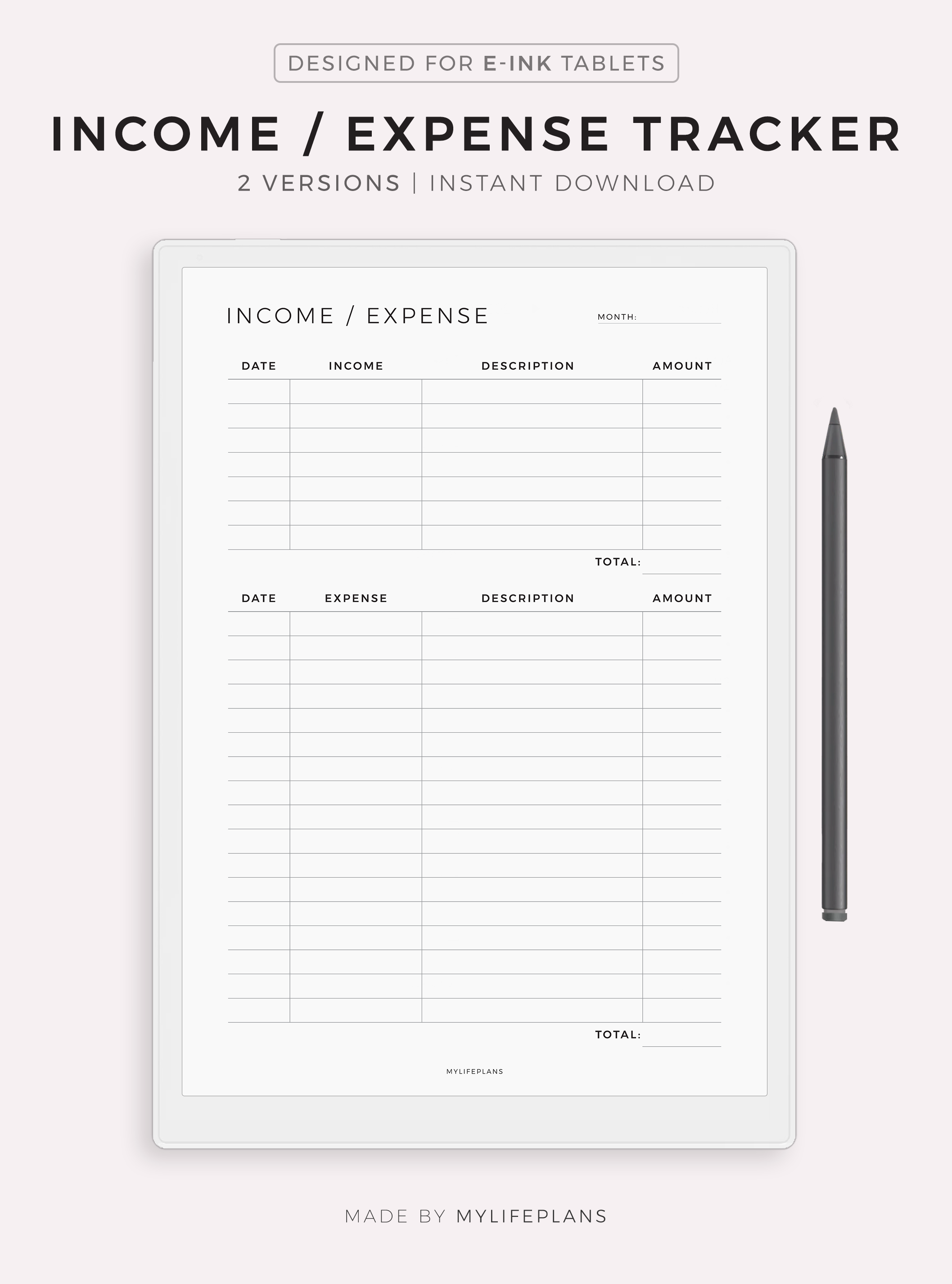 Income / Expense Tracker Template for Remarkable, Supernote, Kindle ...