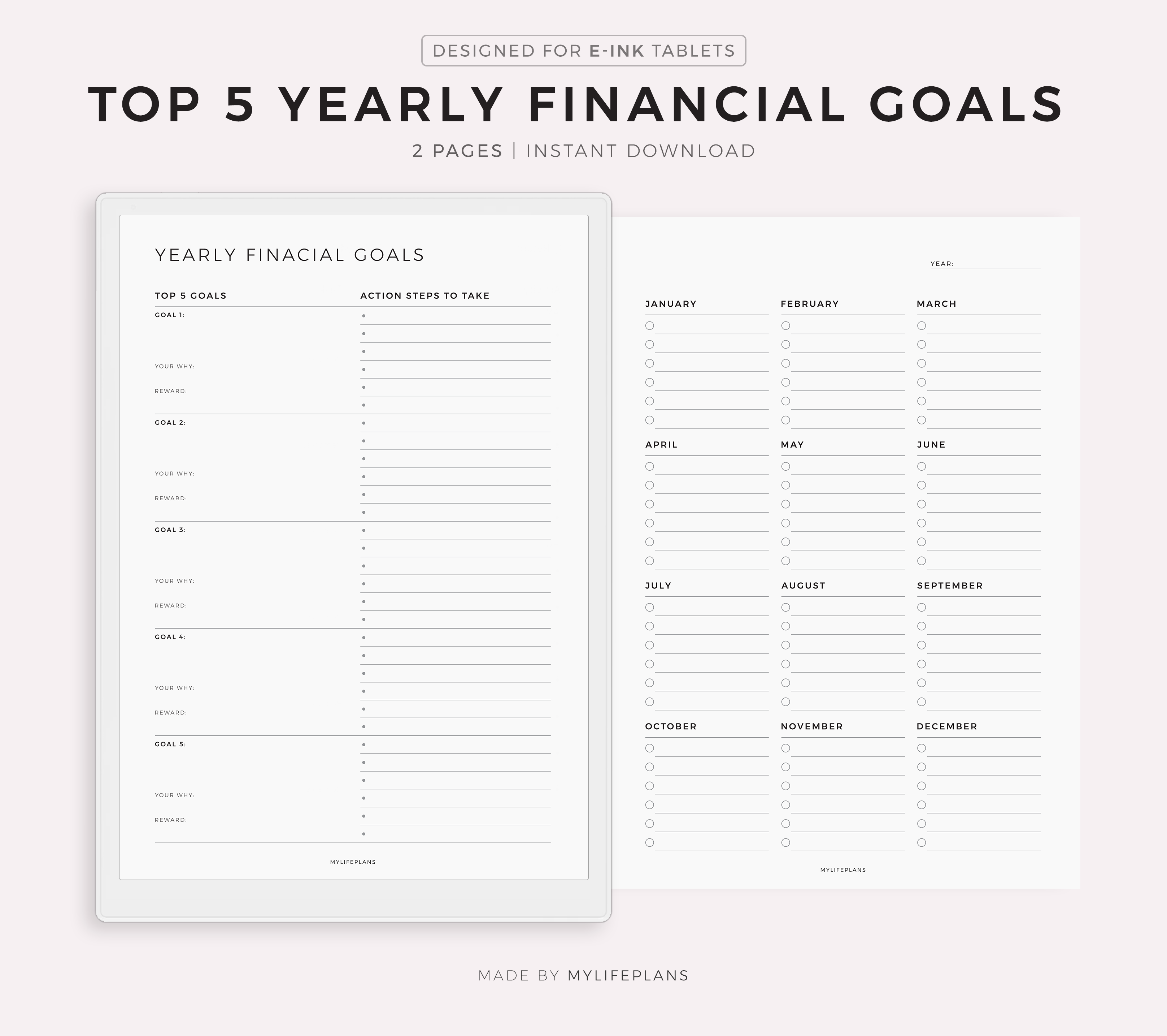 Top 5 Yearly Financial Goals Planner for Remarkable, Supernote, Kindle ...