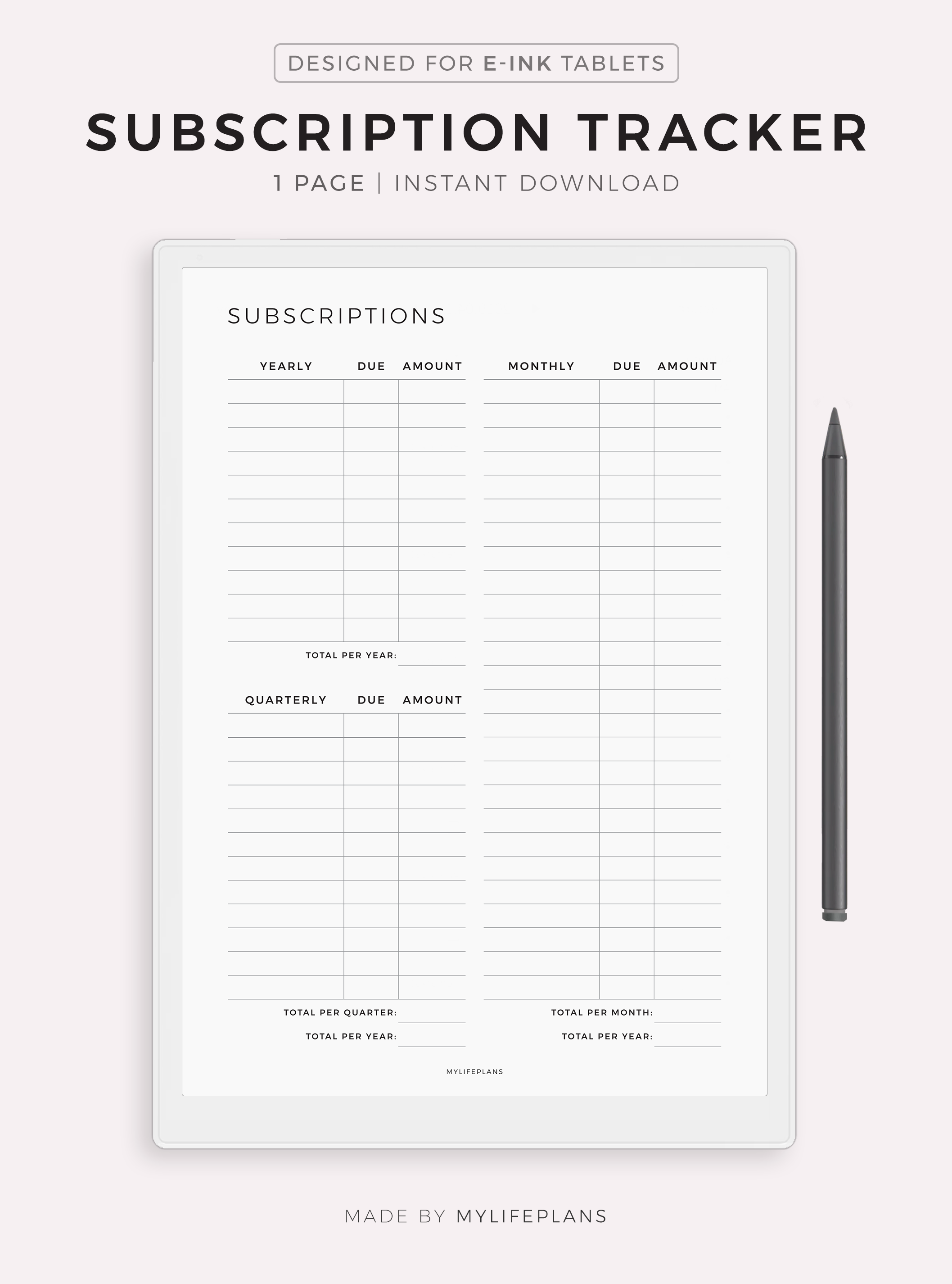 Monthly, Quarterly, Yearly Subscription Tracker for Remarkable ...