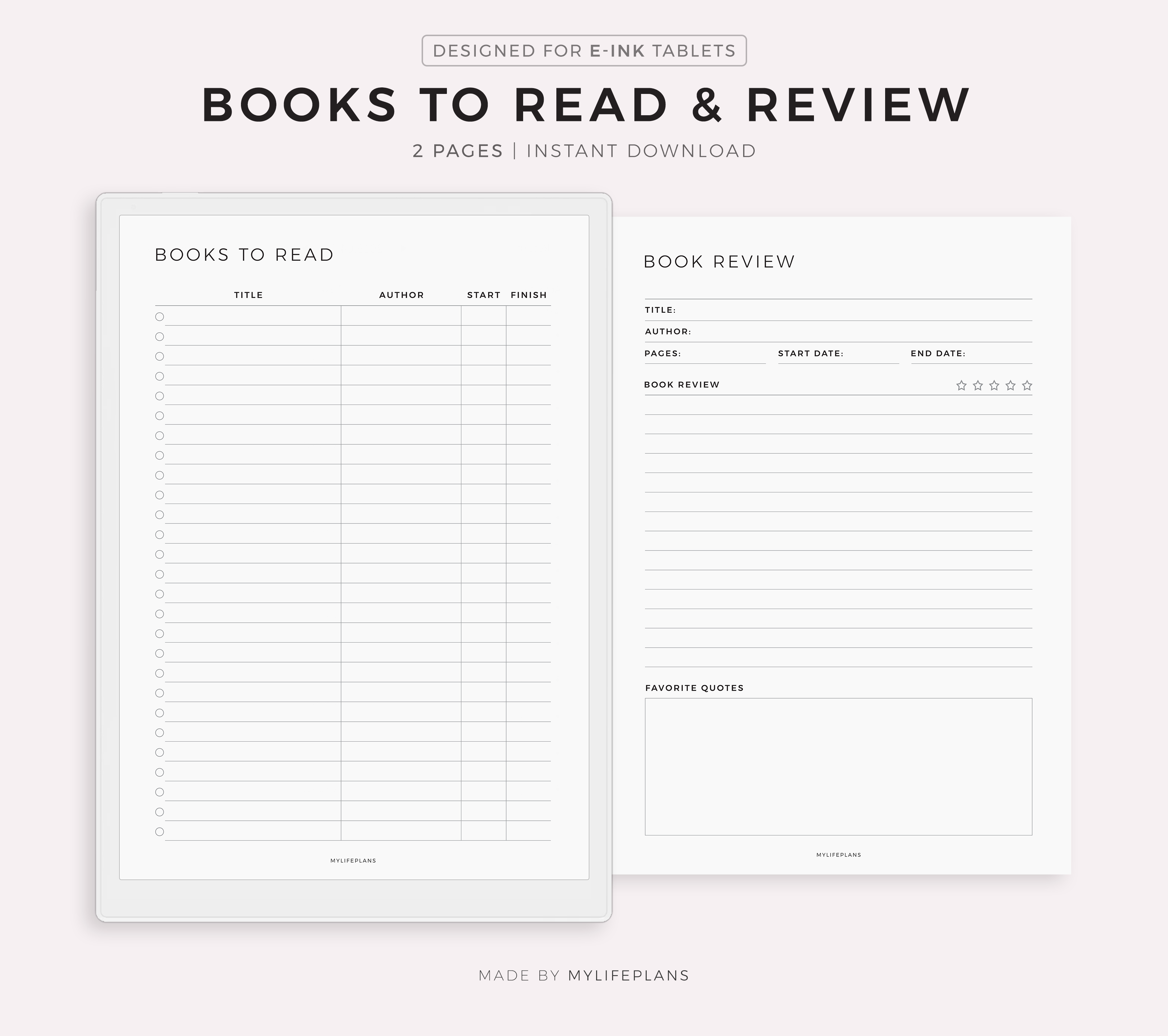 Books to Read and Review Page, Compatible with Remarkable, Supernote ...