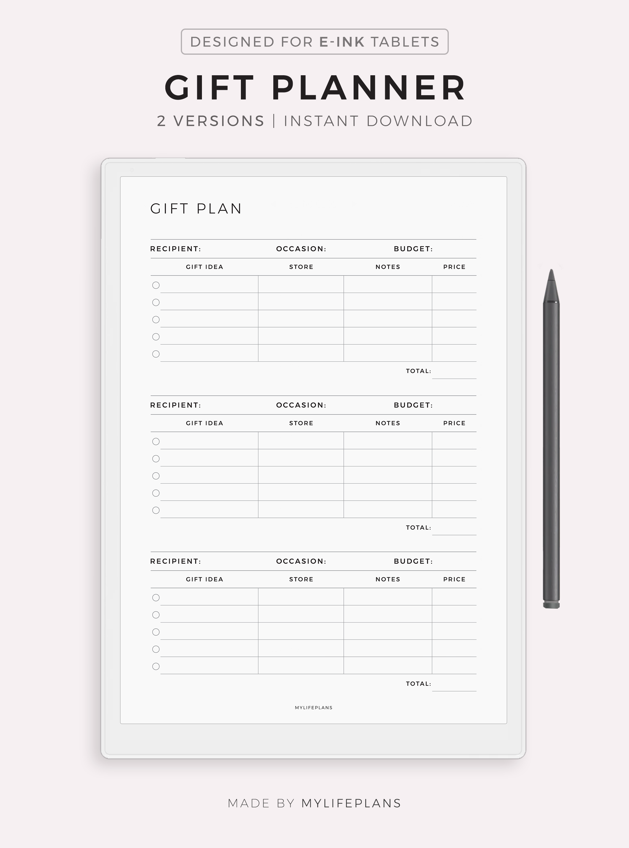 Gift Planner for Remarkable, Supernote, Kindle Scribe, Boox, Kobo - Payhip