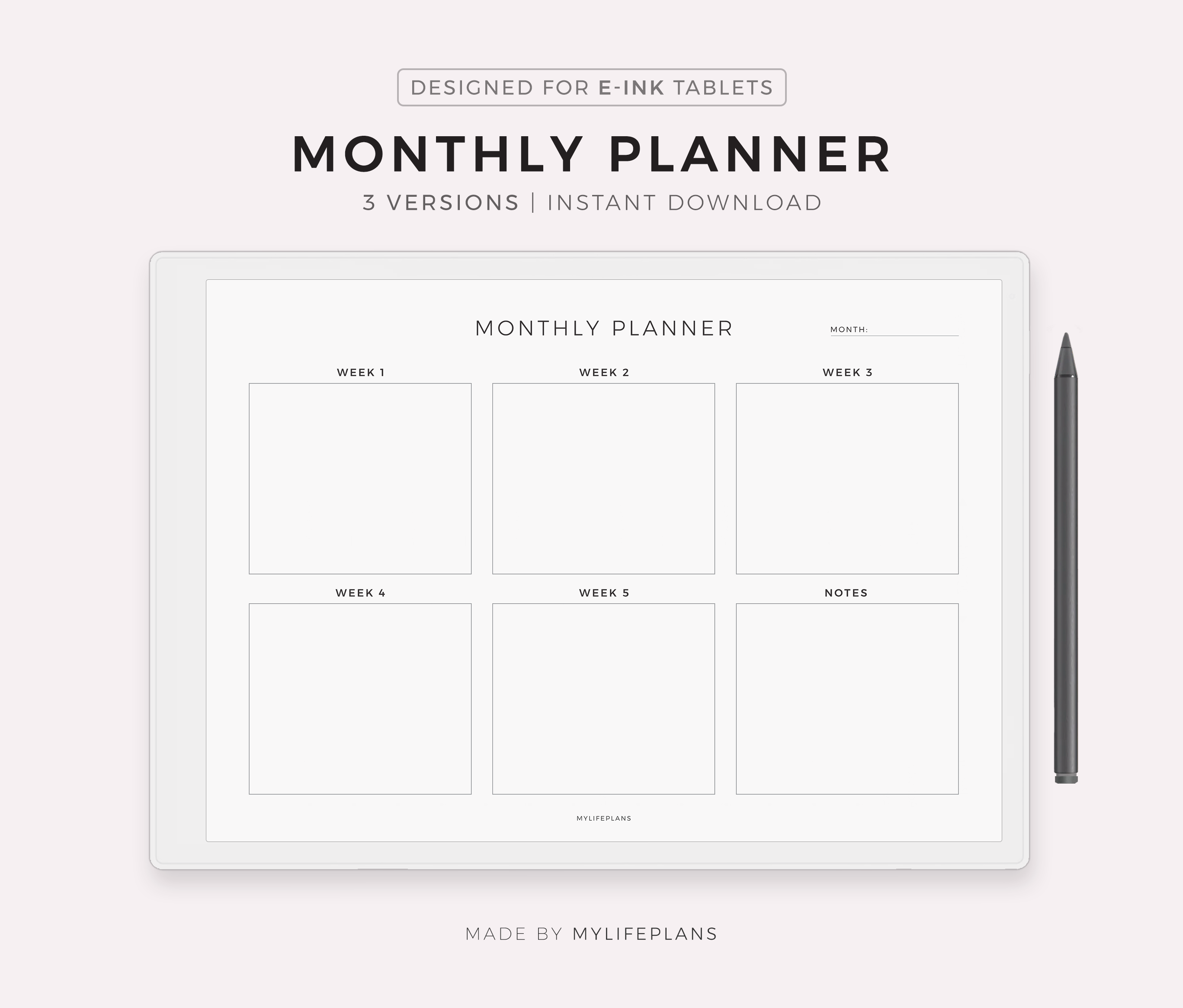 Monthly Planner, Landscape, Compatible with Remarkable, Supernote ...