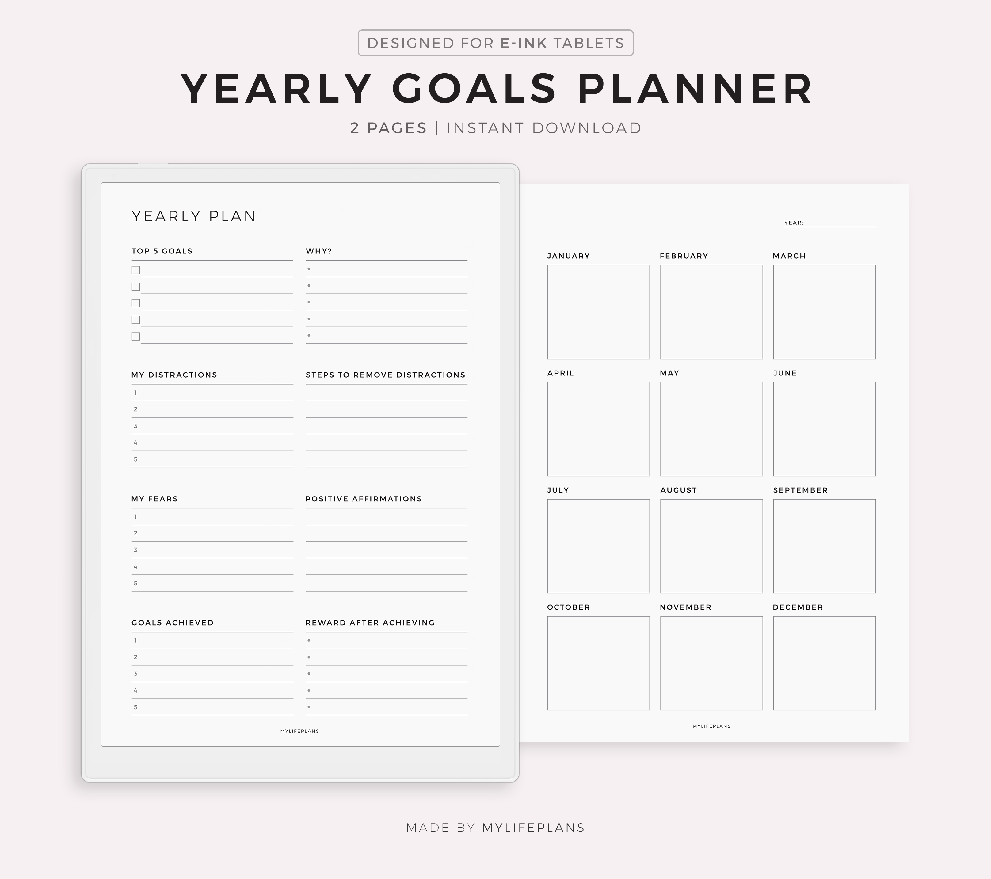 Yearly Goals Planner for Remarkable, Supernote, Kindle Scribe, Boox ...