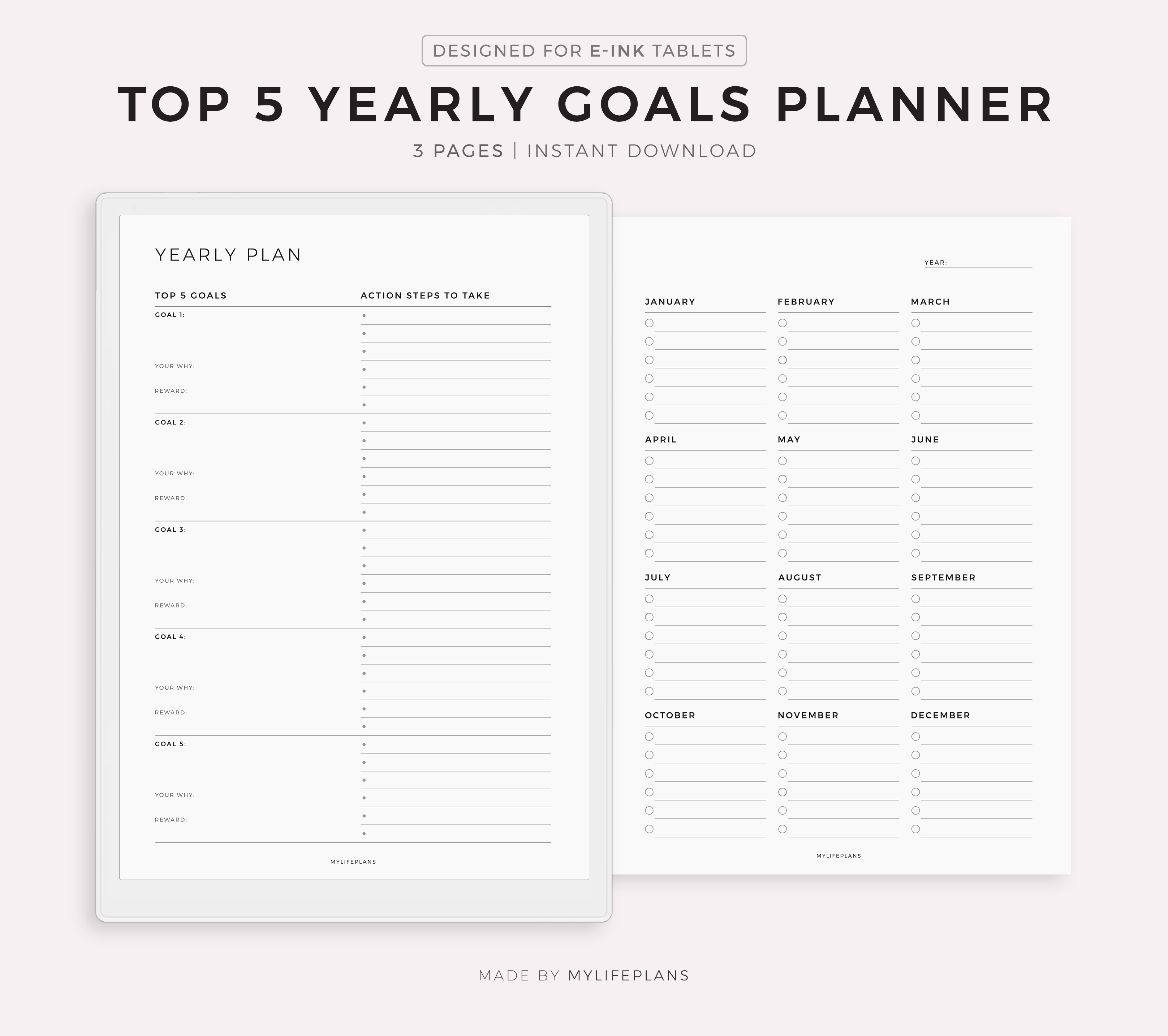 Top 5 Yearly Goals Planner for Remarkable, Supernote, Kindle Scribe ...