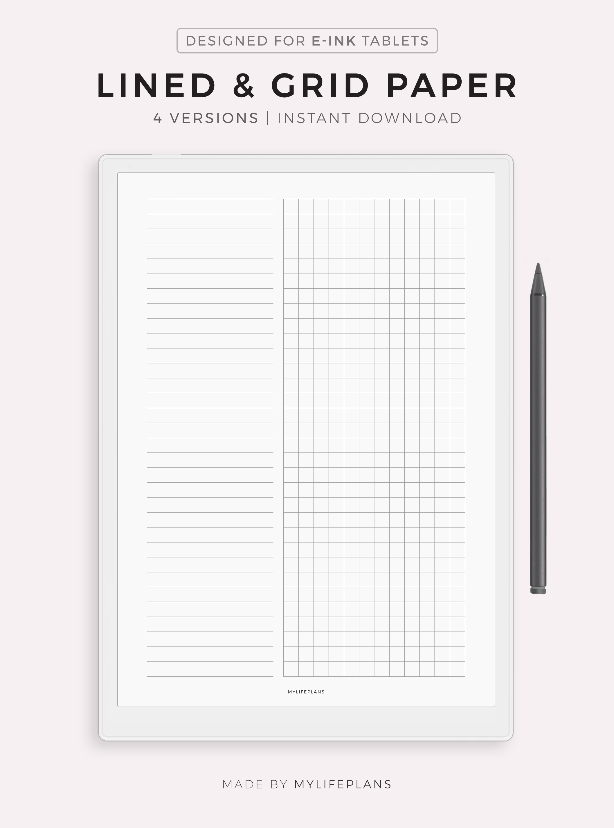 Lined & Grid Paper Template for Remarkable, Kindle Scribe, Supernote ...