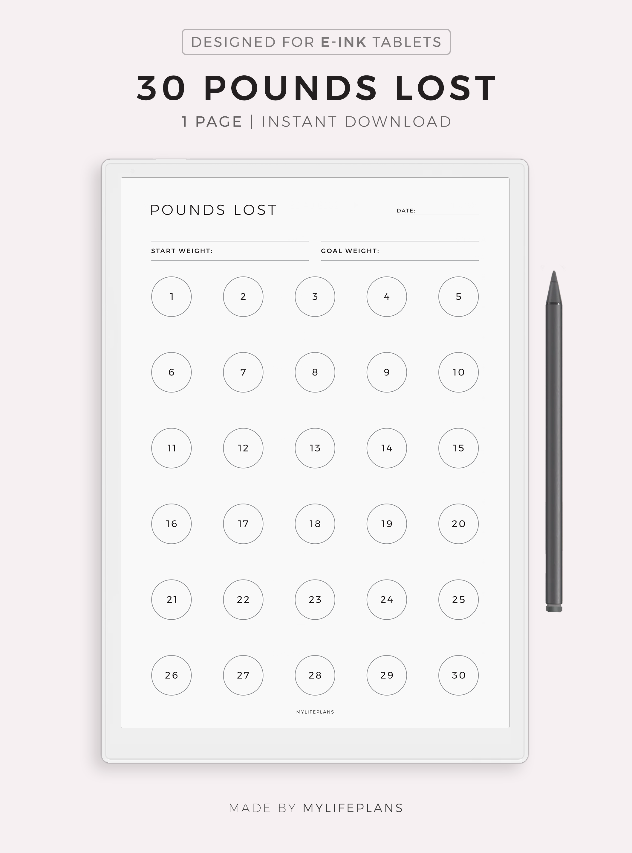 30 Pounds Lost Weight Tracker Template for Remarkable, Supernote ...