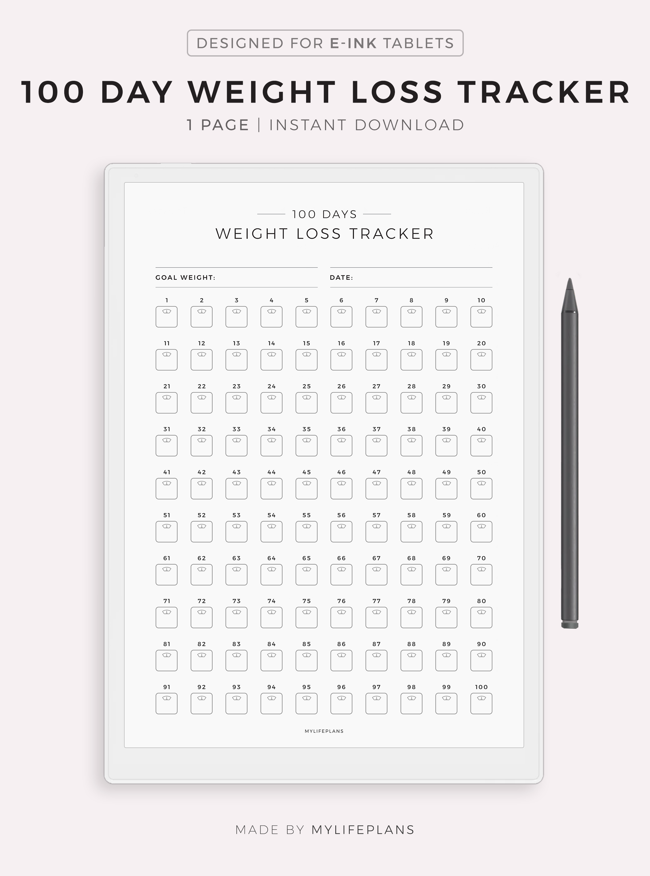 100 Day Weight Loss Tracker Template for Remarkable, Supernote, Kindle ...